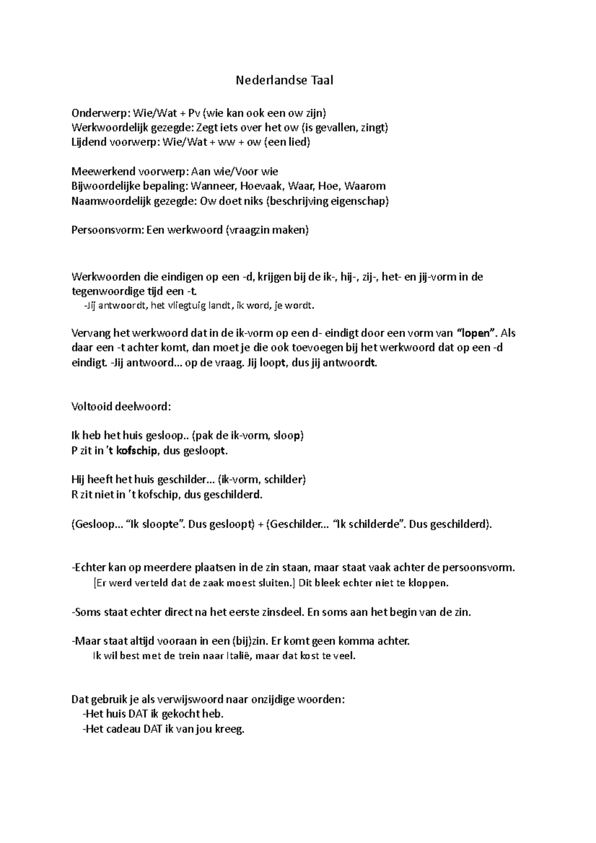Grammatica en Spelling - Nederlandse Taal Onderwerp: Wie/Wat + Pv (wie ...