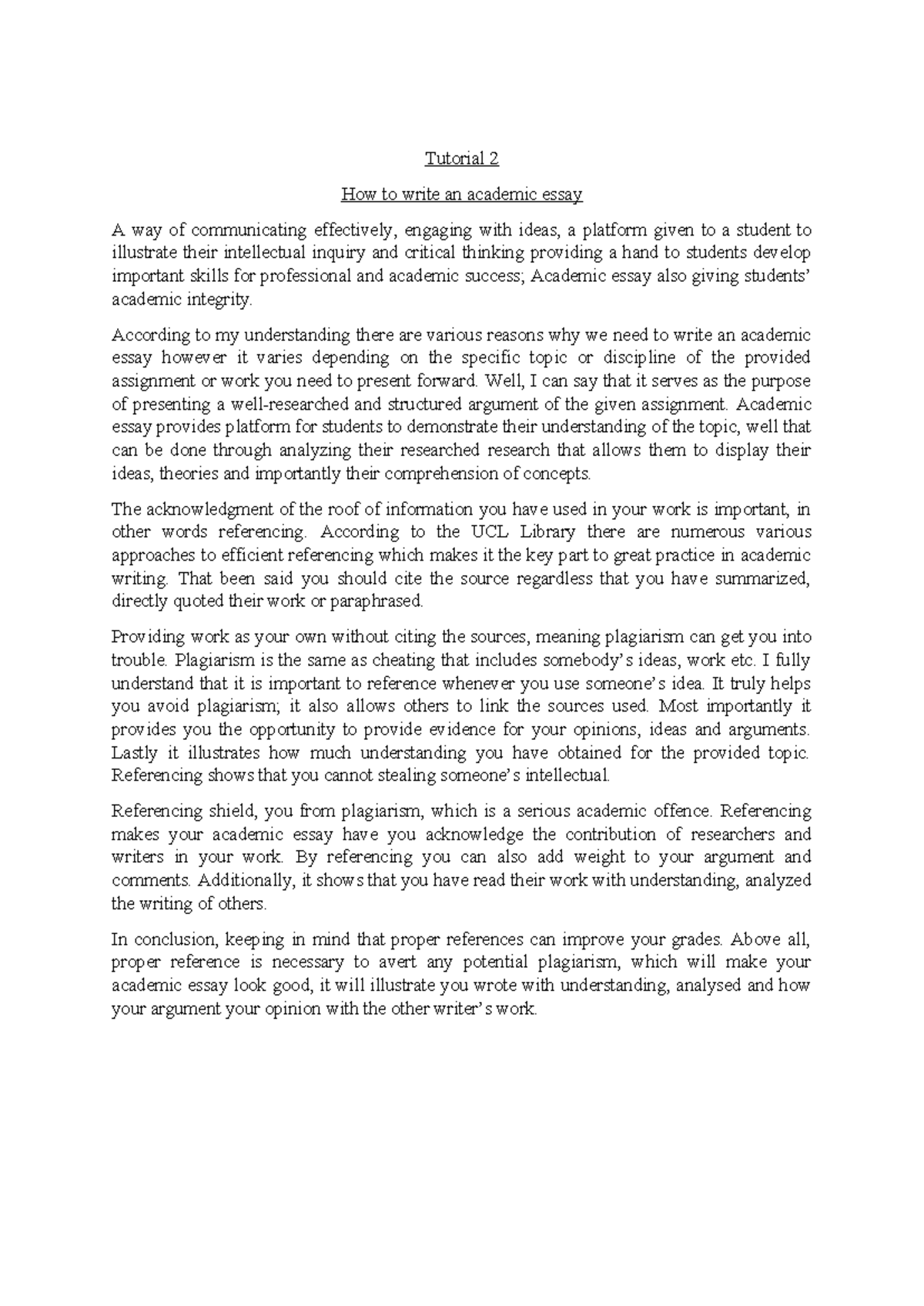 Tut 2 prep 1 - Tutorial 2 How to write an academic essay A way of ...