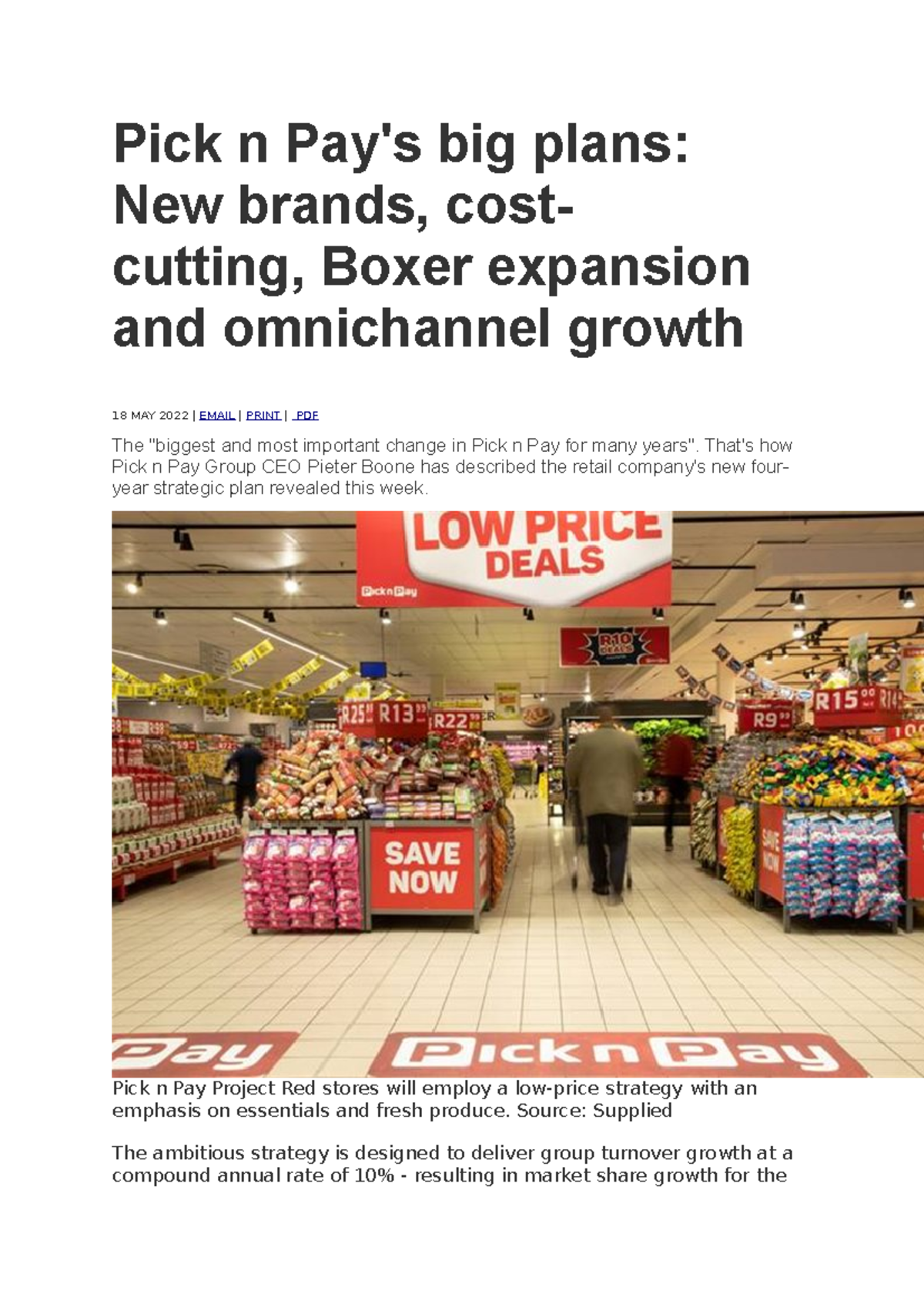 Pick n Pay - case study - Pick n Pay's big plans: New brands, cost ...