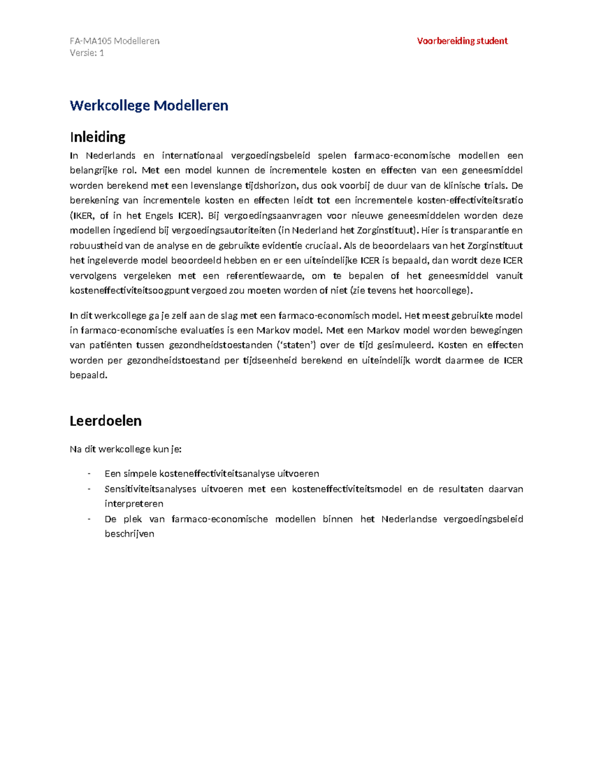 WC Modelleren Student Voorbereiding - Versie: 1 Werkcollege Modelleren Inleiding In Nederlands ...