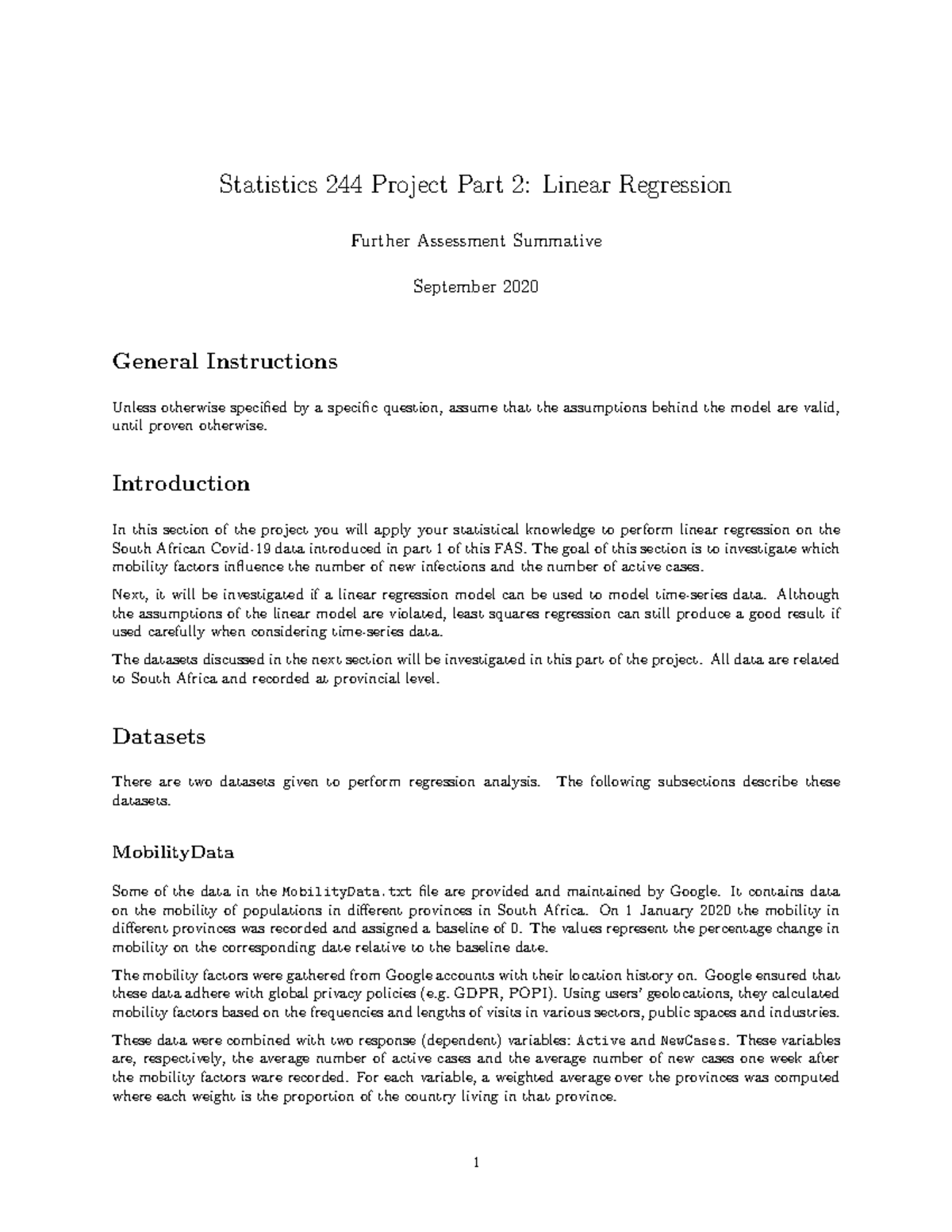 S244 project part 2 - Statistics 244 Project Part 2: Linear Regression ...