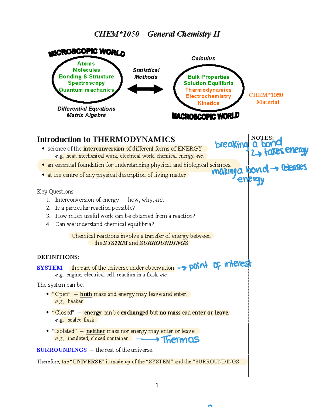 1 Thermochemistry PDF Jones notes and examples - CHEM*1050 – General ...