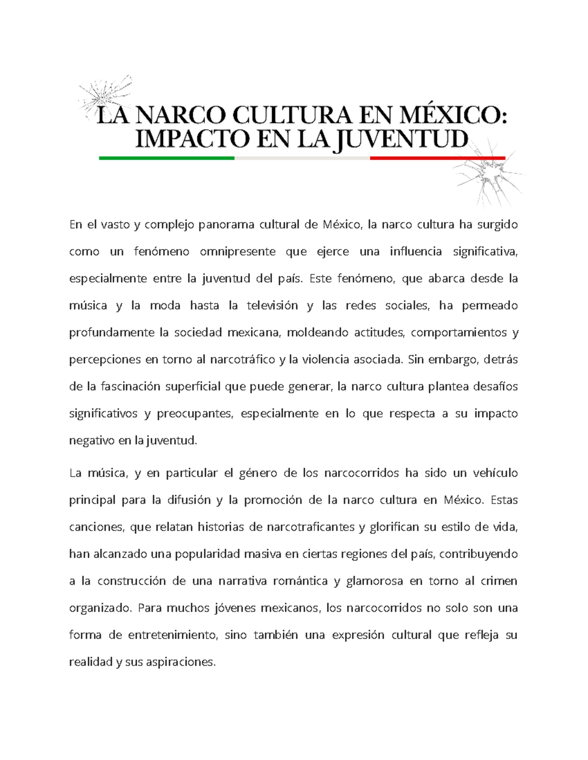 La narco cultura en México Impacto en la juventud - copia - En el vasto ...