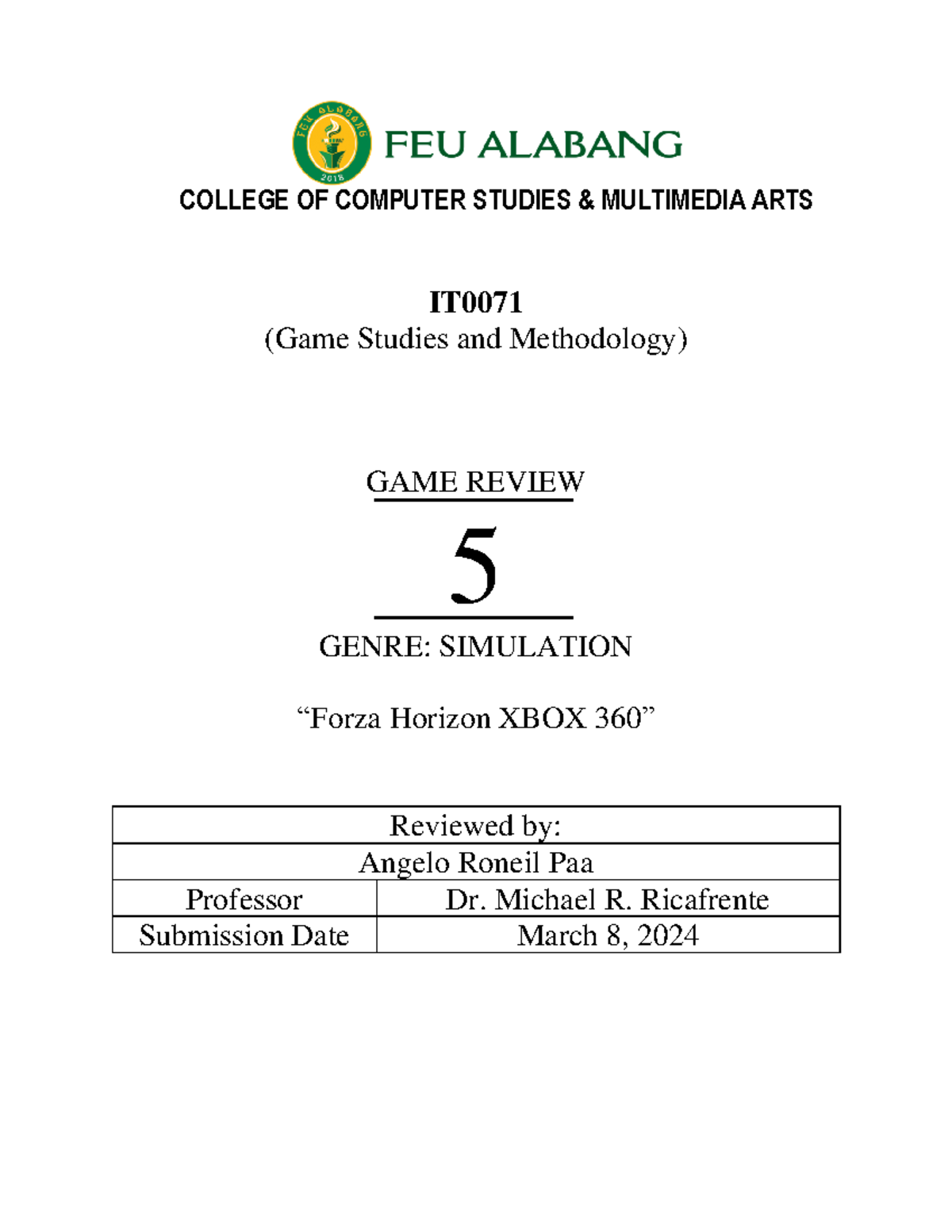GAME Review 05 AX23 Paa - IT (Game Studies and Methodology) GAME REVIEW ...