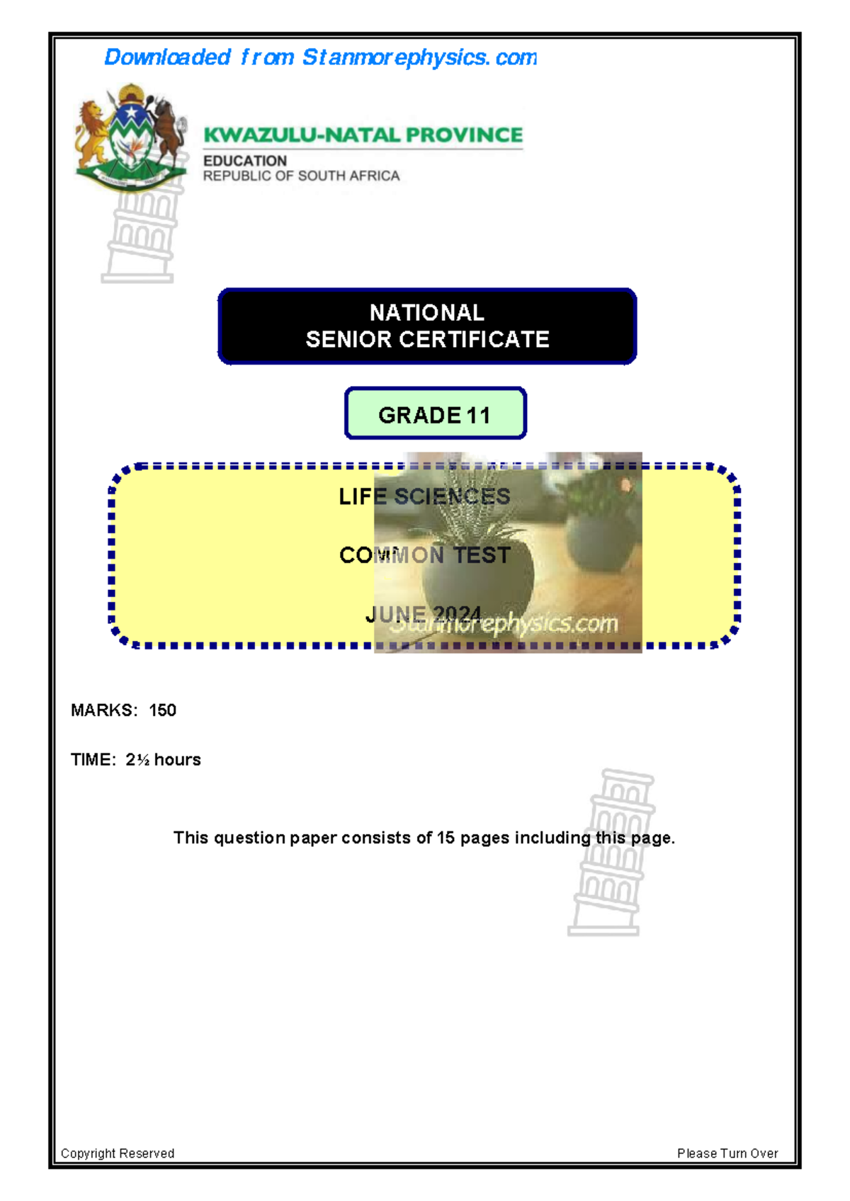 KZN Life Sciences Grade 11 June 2024 QP and Memo - MARKS: 150 TIME: 2½ hours This question paper ...