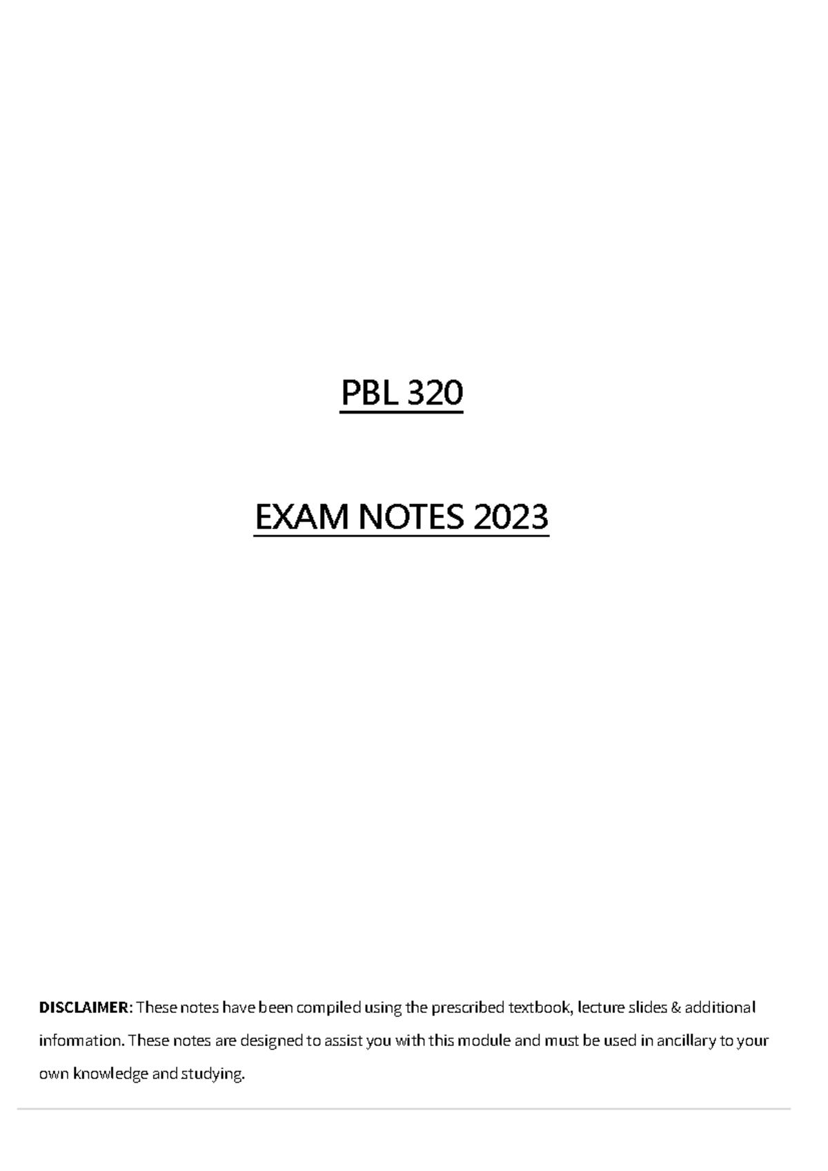 5-1-FIN - Summary Public law - PBL 320 EXAM NOTES 2023 DISCLAIMER ...
