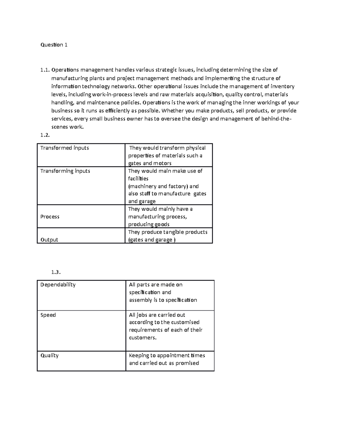 Assignment 6 - Question 1 Operations management handles various ...