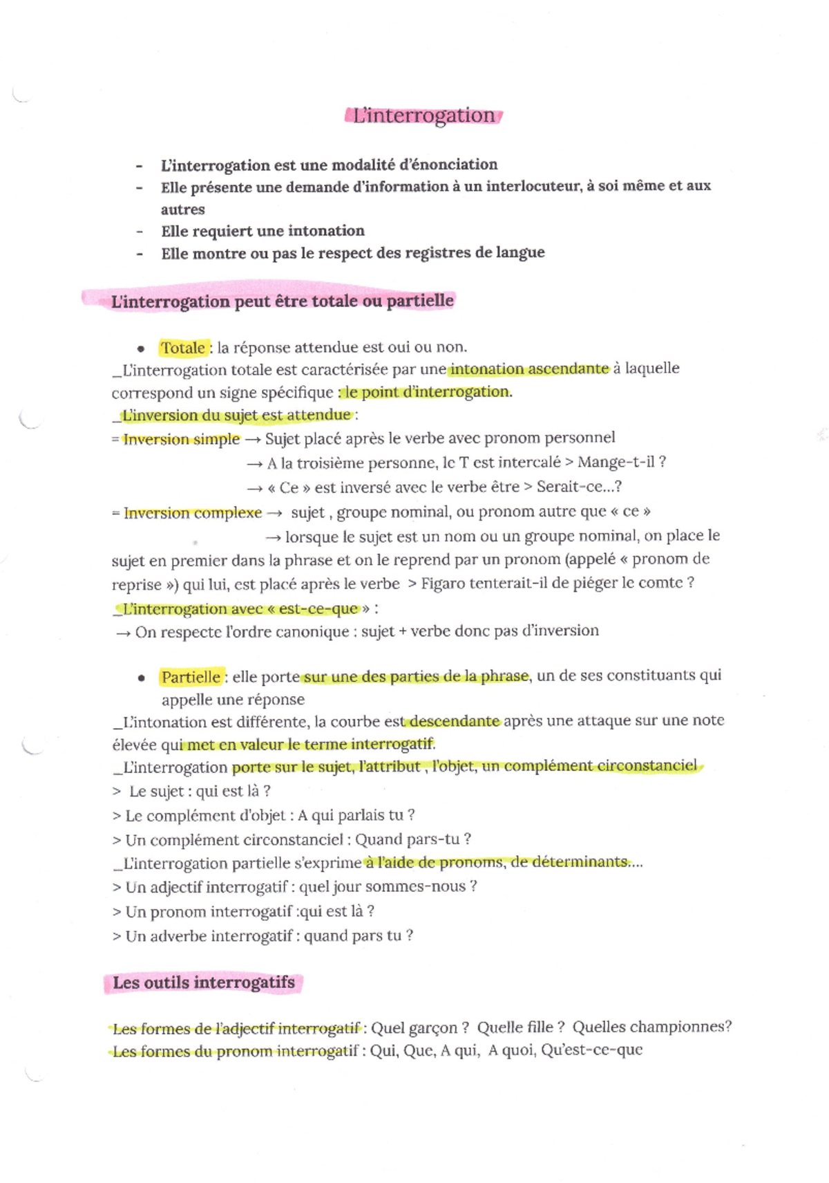 Interrogation - Français - Studocu