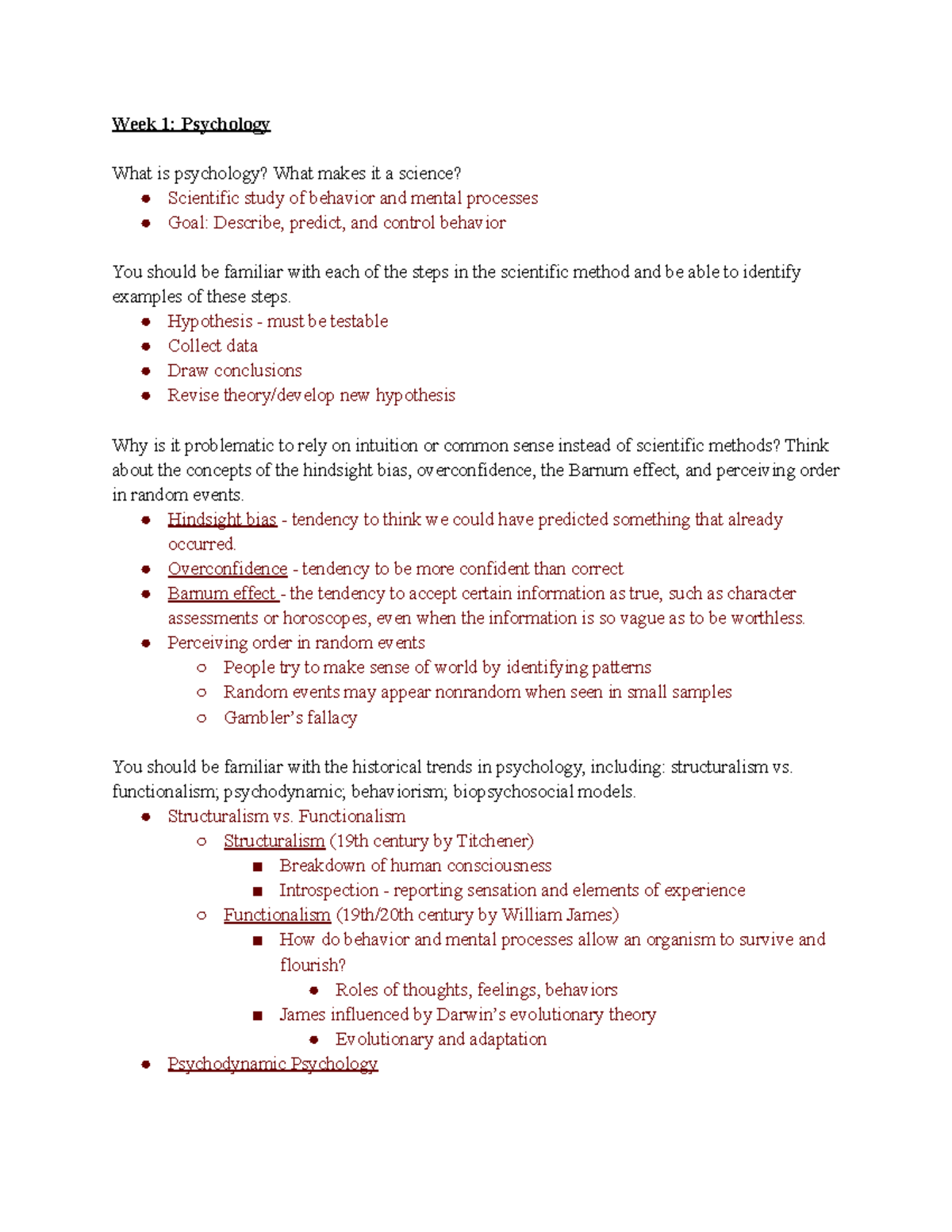 PSY 1010 EXAM 1 study guide - Week 1: Psychology What is psychology ...