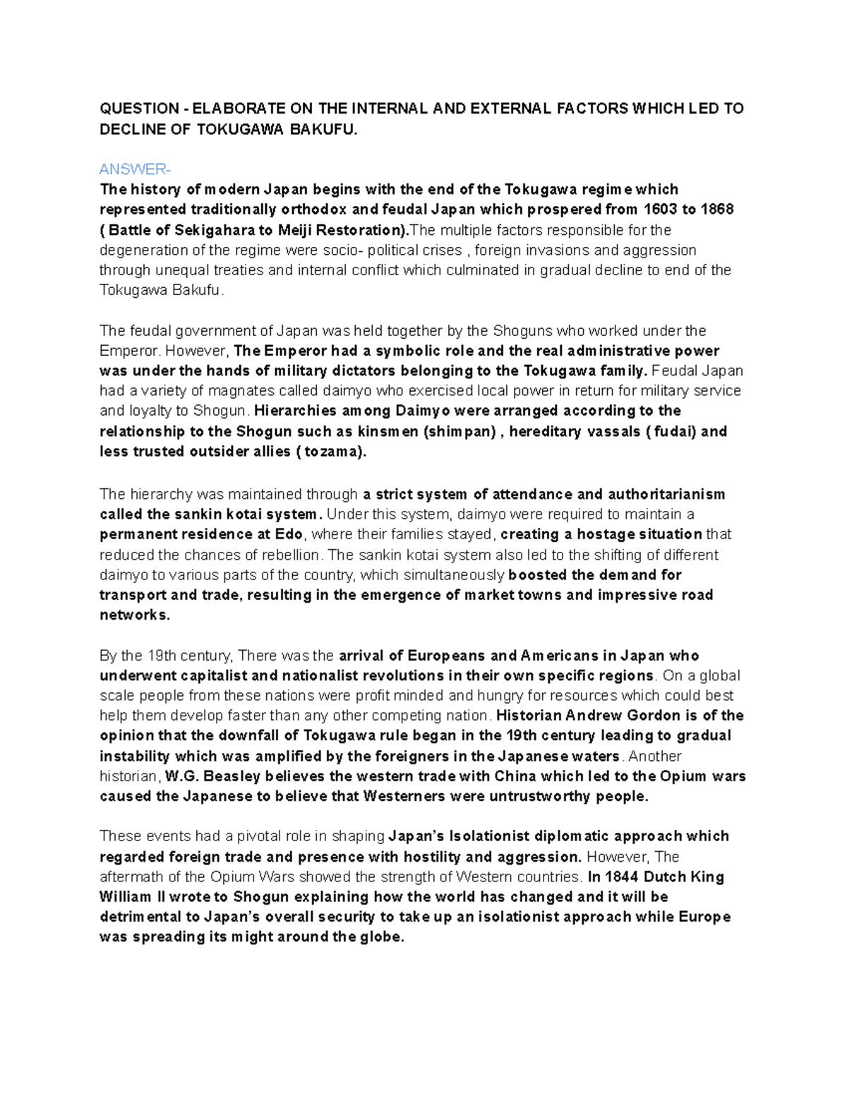 Tokugawa japan - QUESTION - ELABORATE ON THE INTERNAL AND EXTERNAL ...