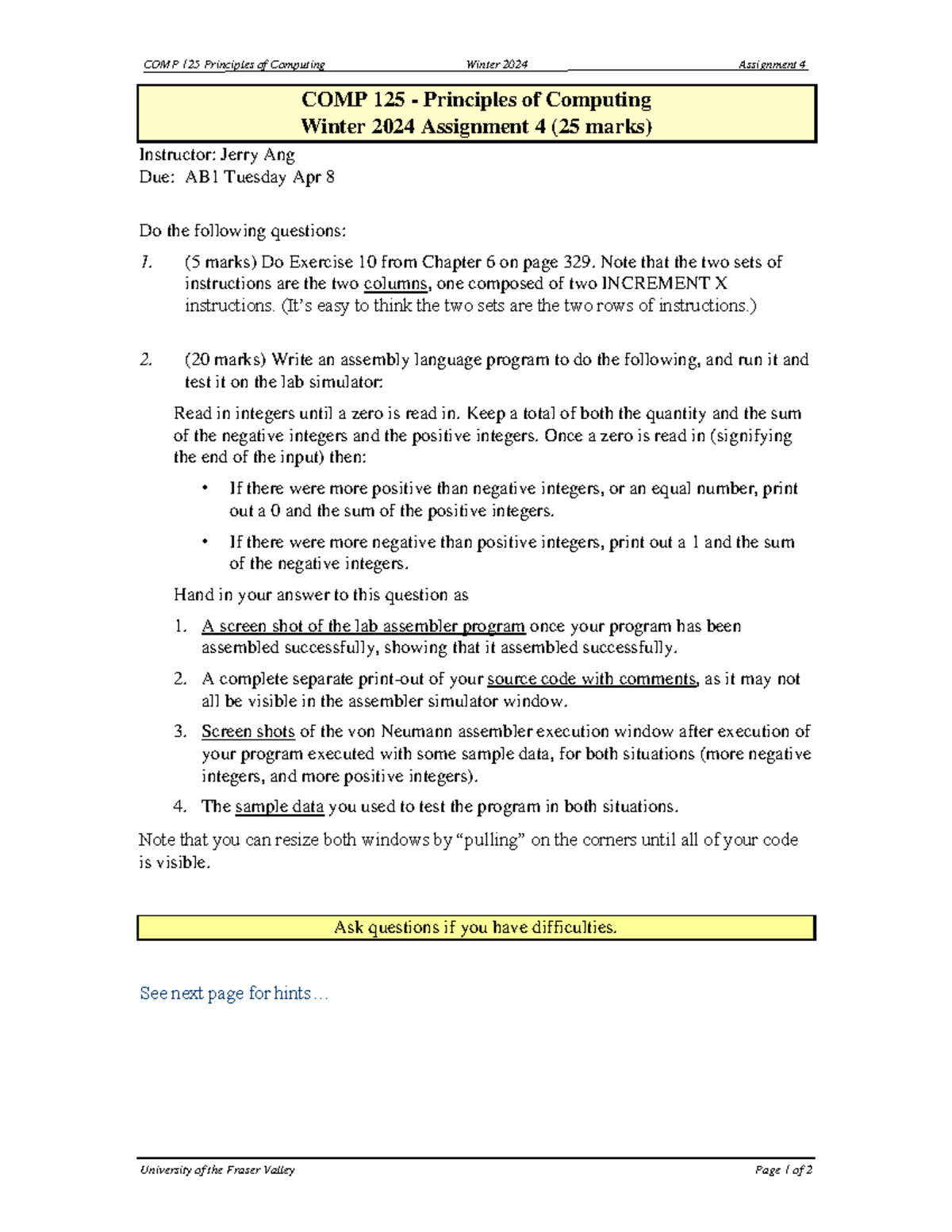 COMP 125 assign 4 Winter 2024 - COMP 125 Principles of Computing Winter ...
