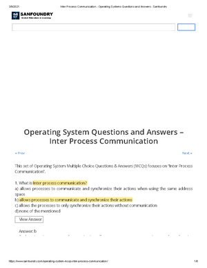 Process Management - Operating System Questions & Answers - Sanfoundry - « Prev Next » Operating ...