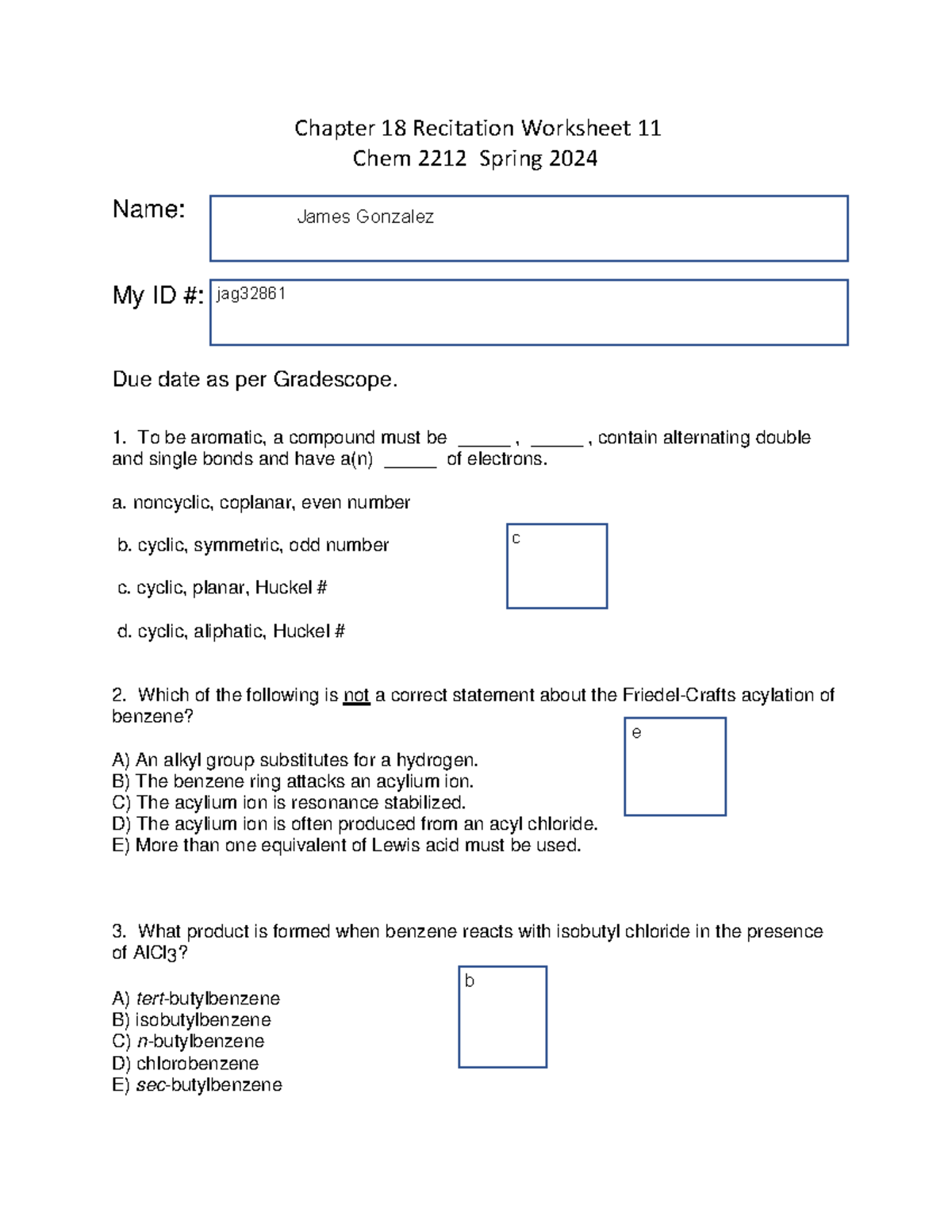 Ch 18 recitation Worksheet 11 Spring 2024 Chem 22121 - Chapter 18 Recitation Worksheet 11 Chem ...