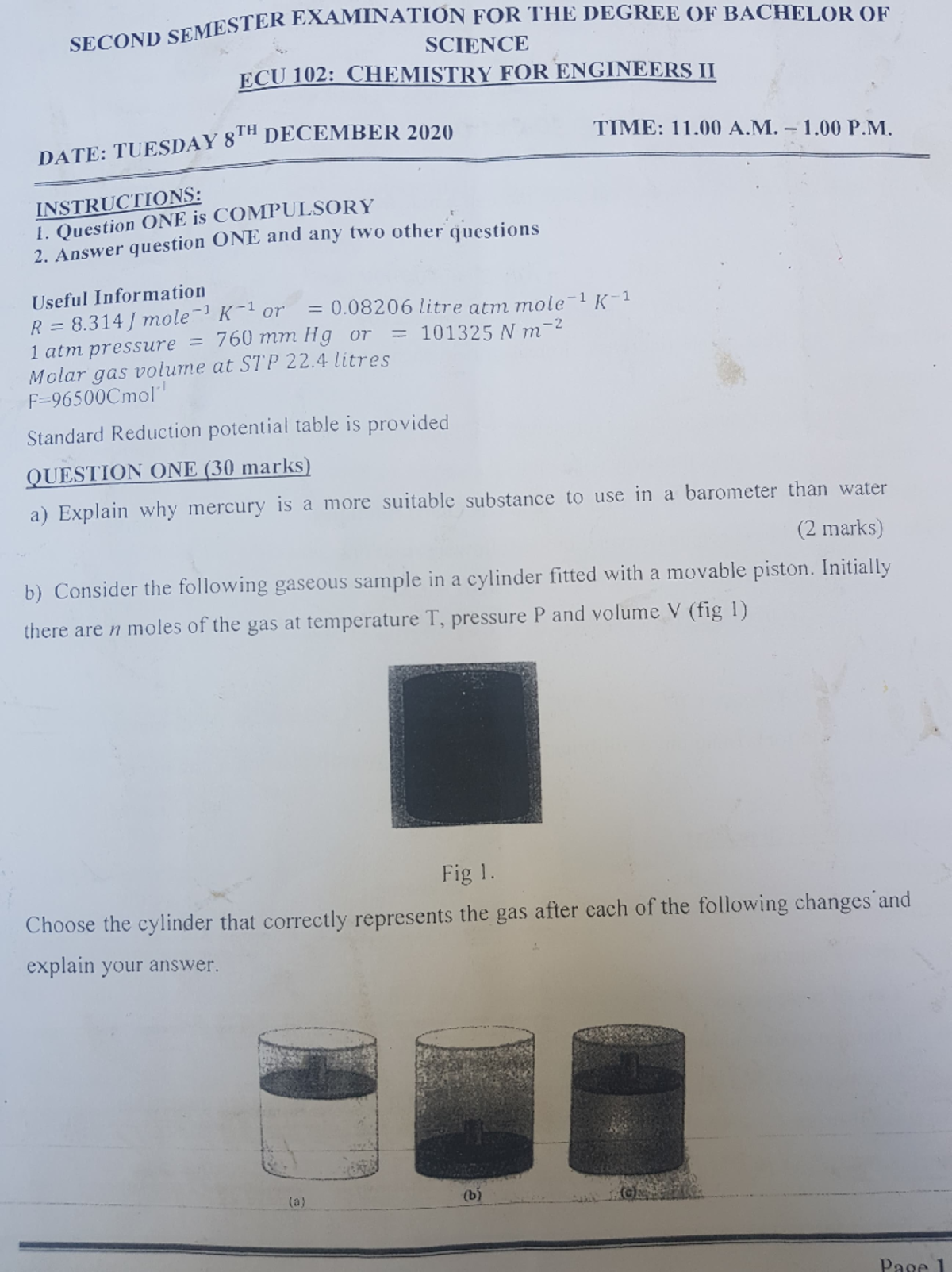 ECU102 Chemistry for engineers 2 - SECOND SEMESTER EXAMINATION FOR THE ...