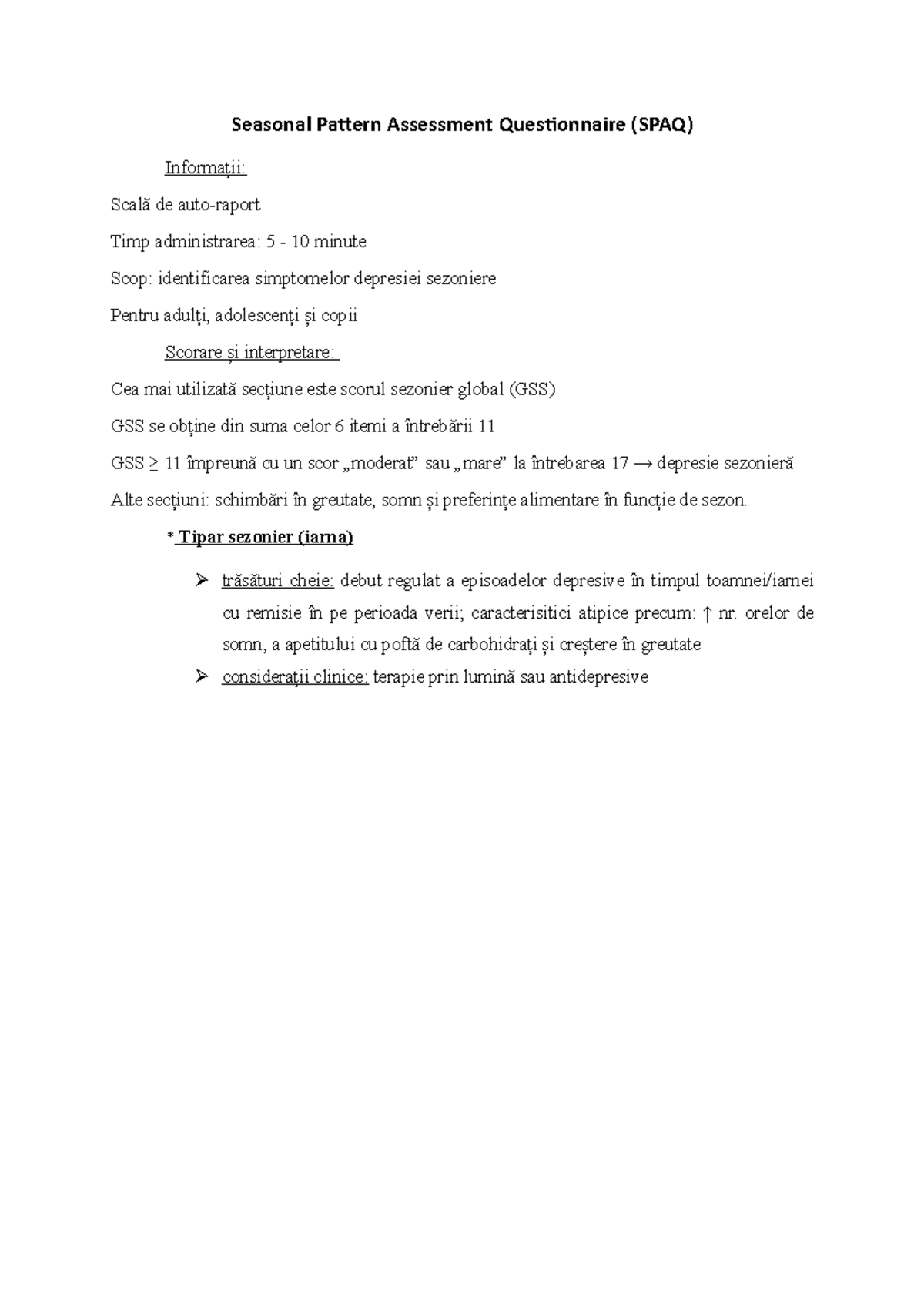 SPAQ scorare - Scală evaluare - Seasonal Pattern Assessment ...