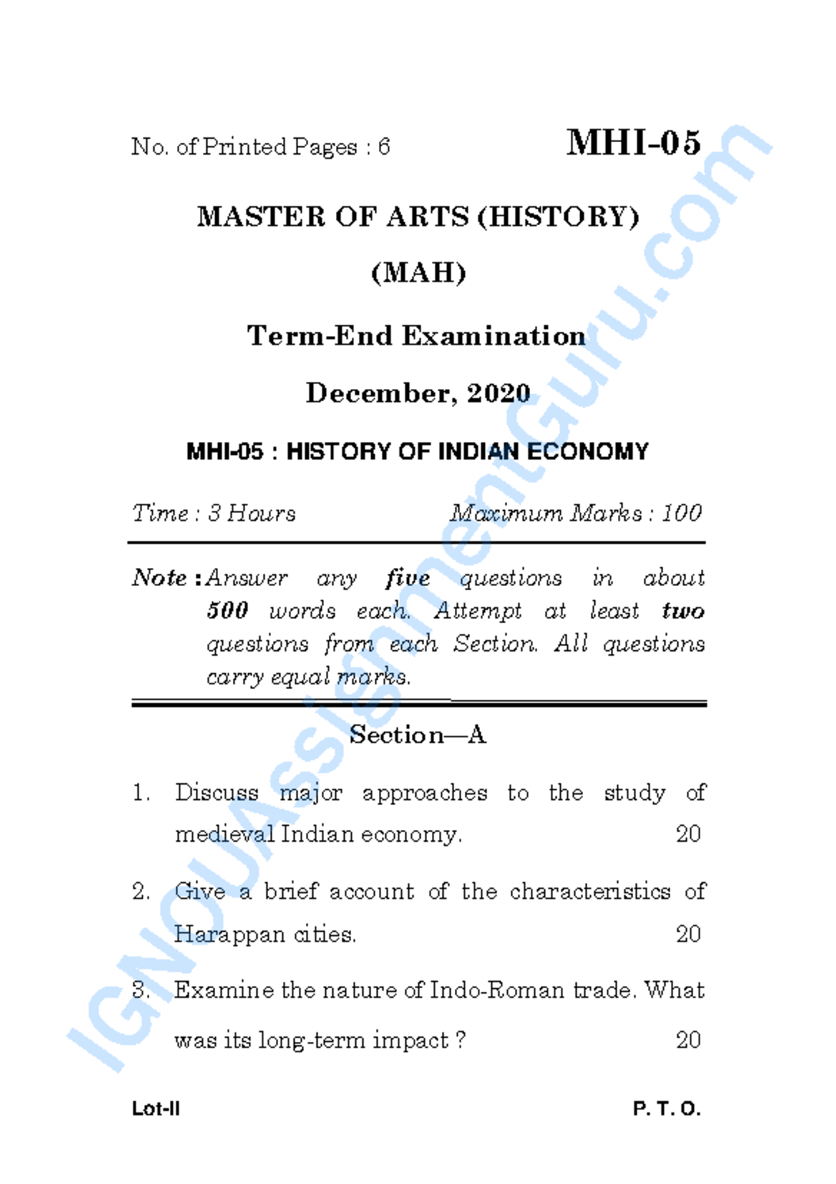 22. Dec 2020 MHI-05 Ignouassignment Guru - Lot-II P. T. O. No. of Printed Pages : 6 MHI- MASTER ...