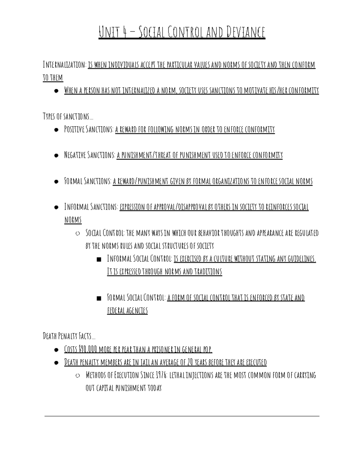 UNIT 4 notes - Internalization: is when individuals accept the ...