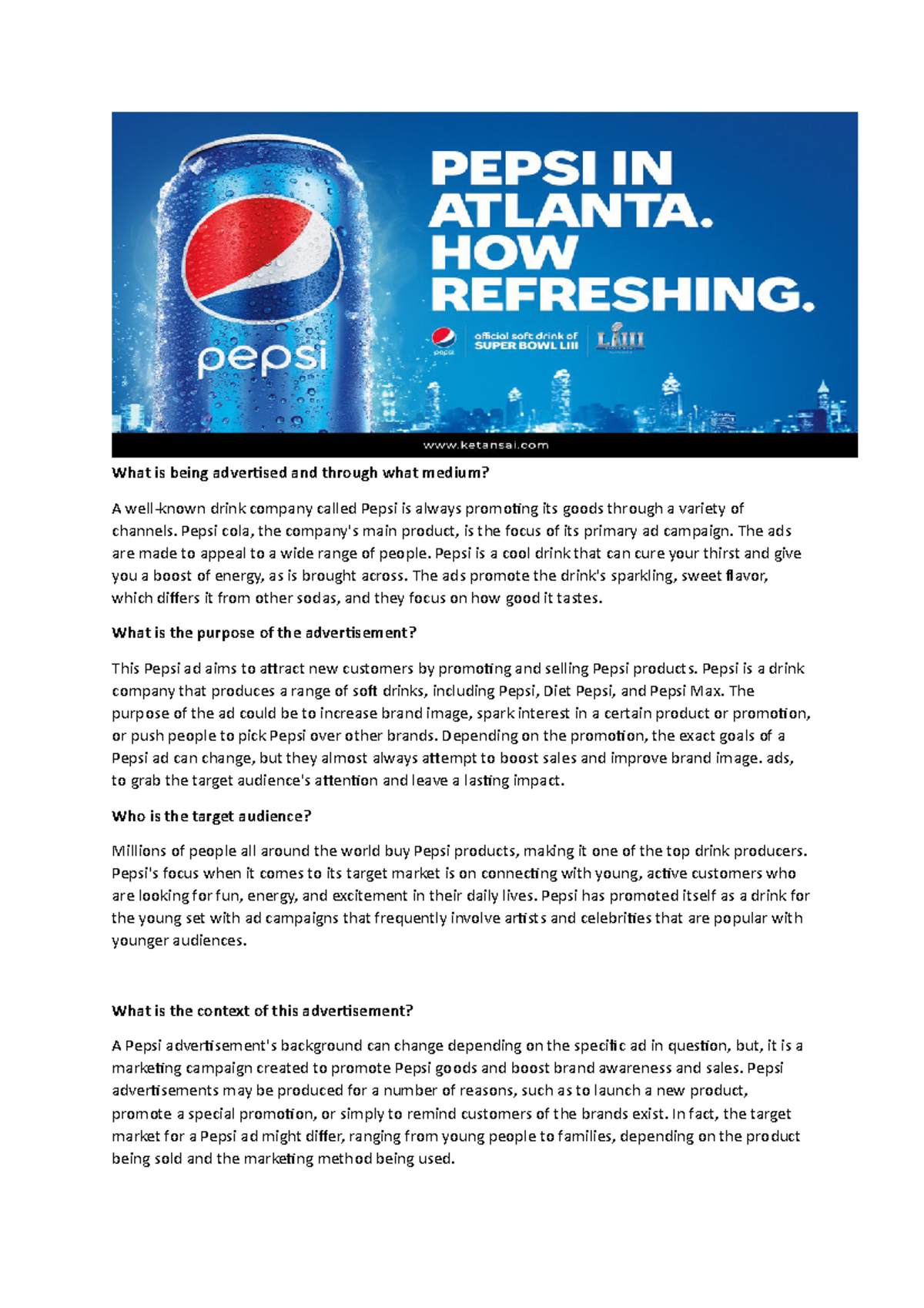 Pepsi and coco cola - English work - What is being advertised and ...