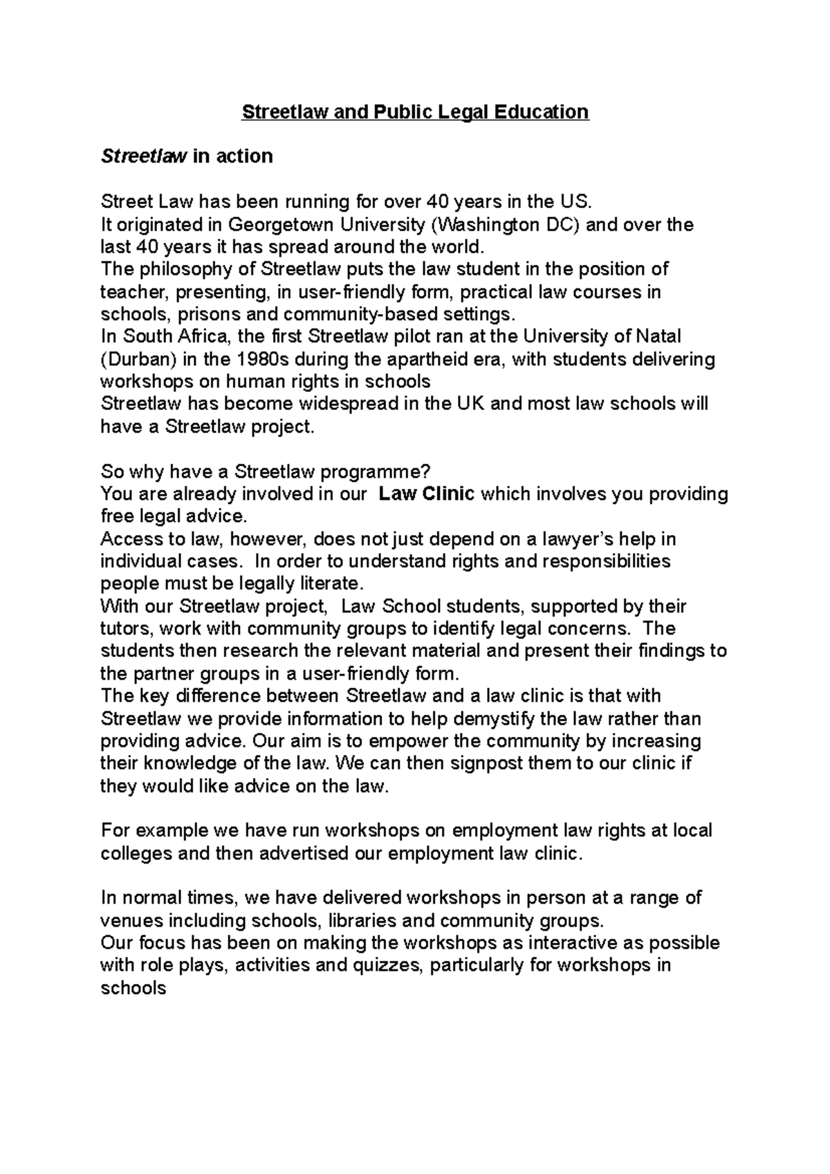 Streetlaw and Public Legal Education - Streetlaw and Public Legal ...