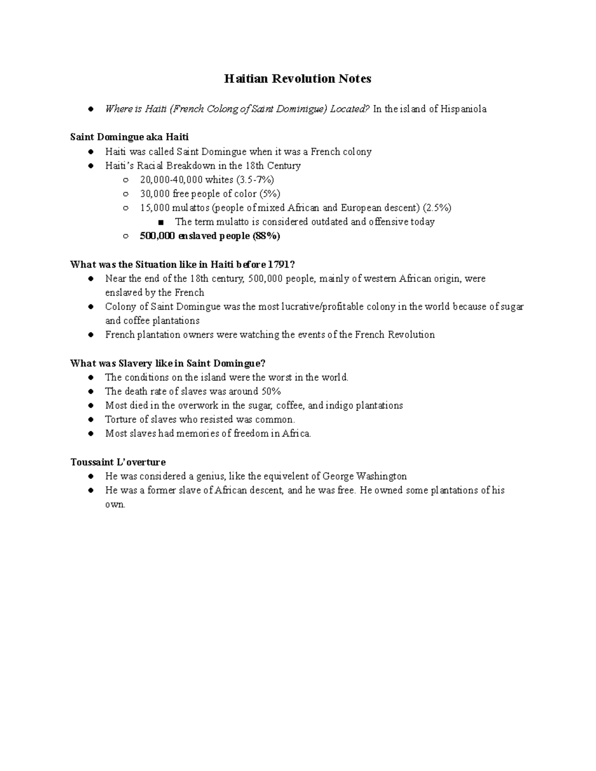 Haitian Revolution Notes 1 8 23 - Haitian Revolution Notes Where is ...