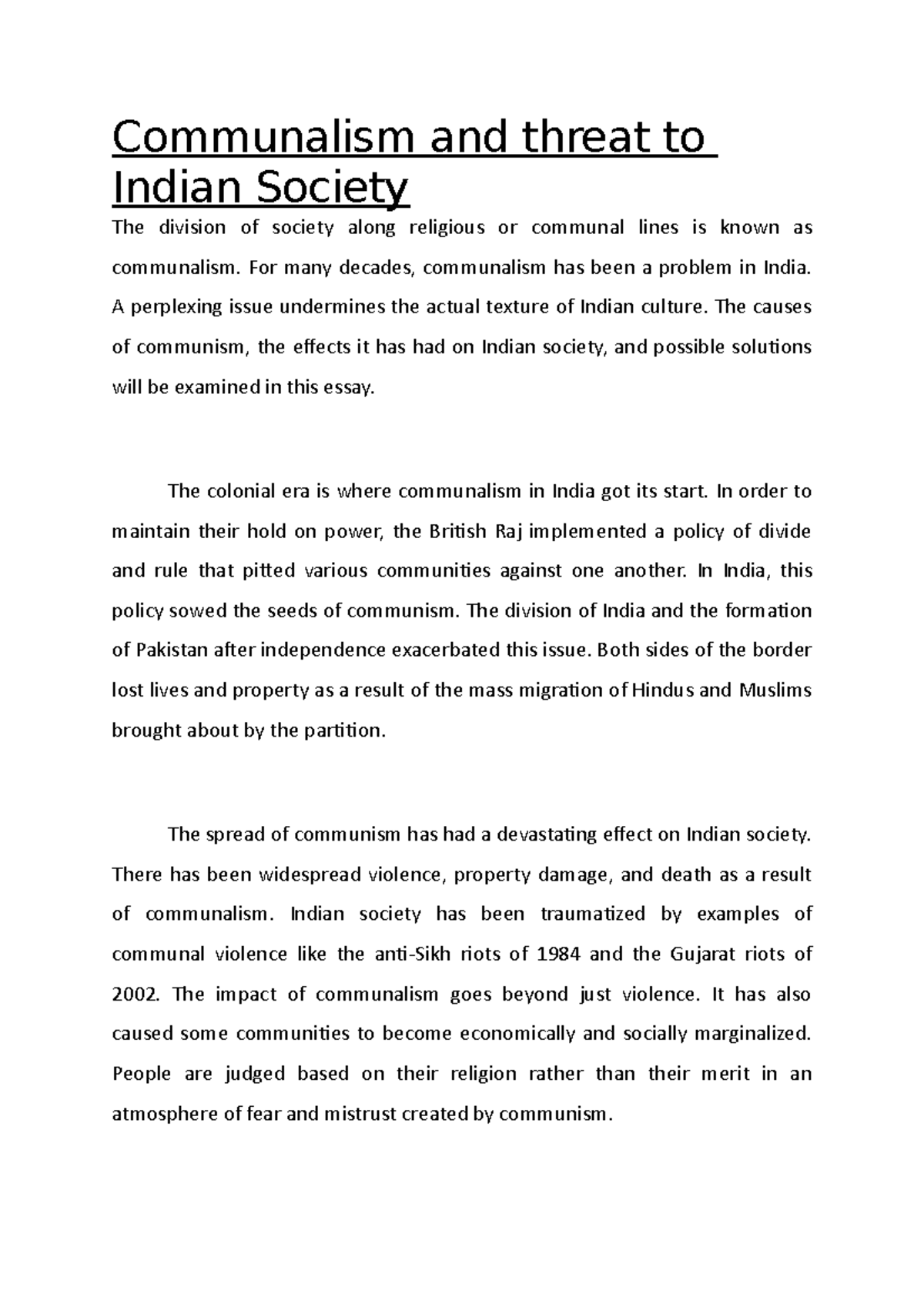 Communalism and threat to Indian Society - Communalism and threat to ...