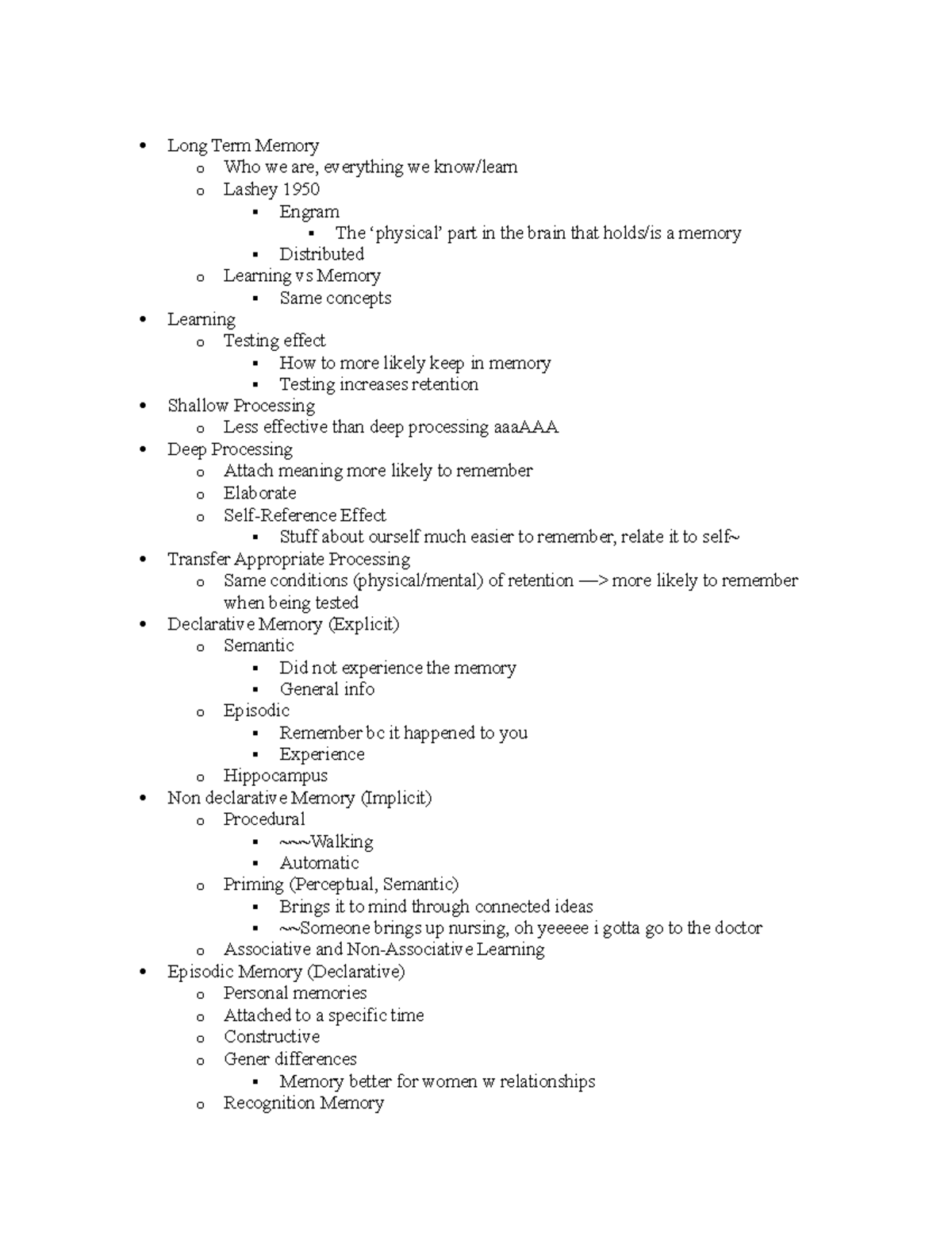 Psy 332 Learning and Long Term Memory - Long Term Memory o Who we are, everything we - Studocu