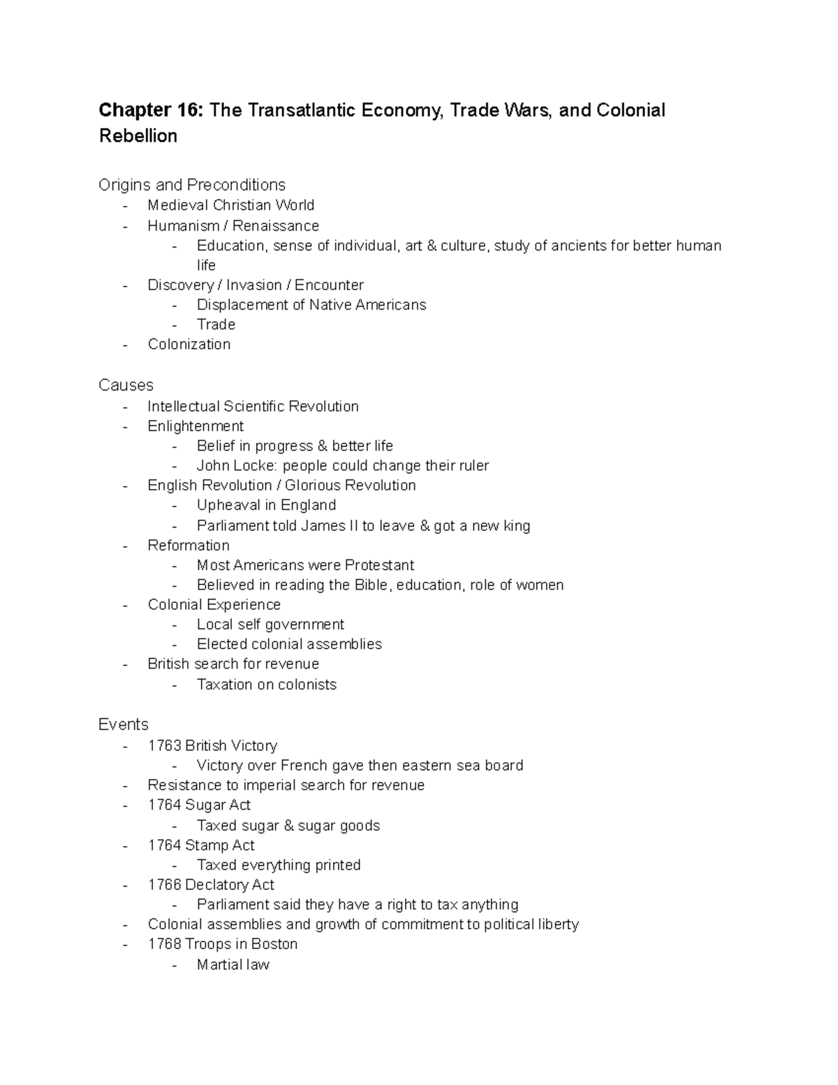 HIST 1100 October 25 Mc Fadden - Chapter 16: The Transatlantic Economy ...