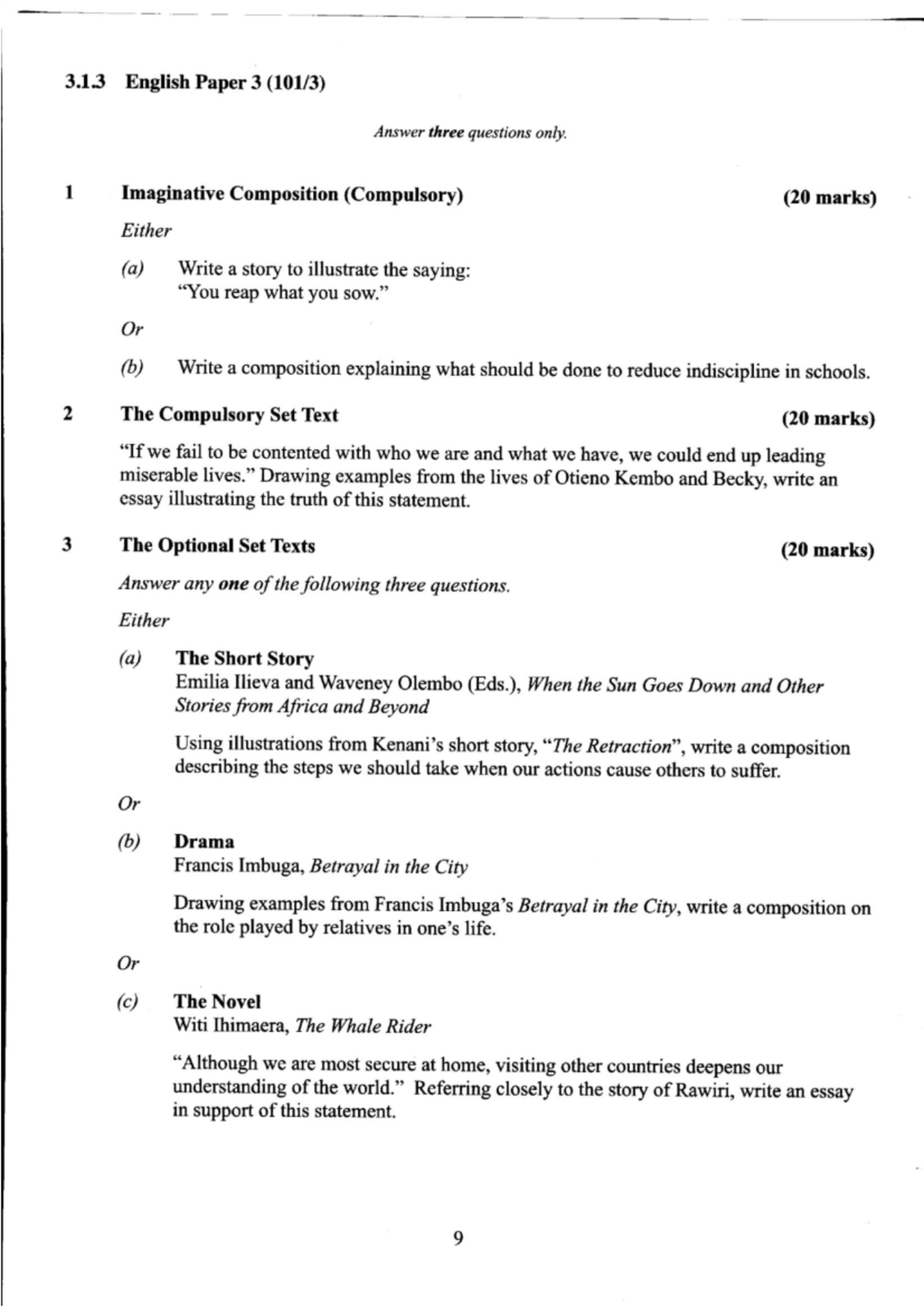 2015 KCSE English PP3 - GOOD - 3.1 English Paper 3 Answer three ...