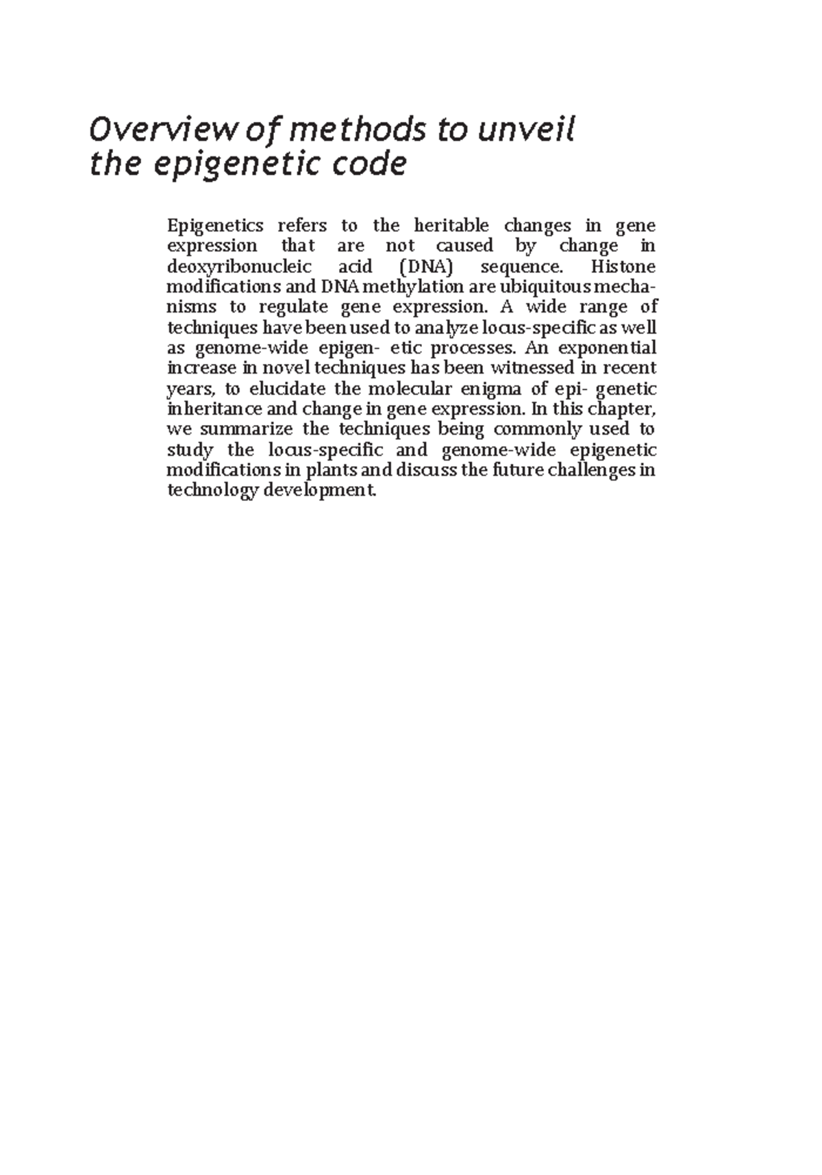 Overview of methods to unveil the epigenetic code - Overview of methods to unveil the epigenetic ...