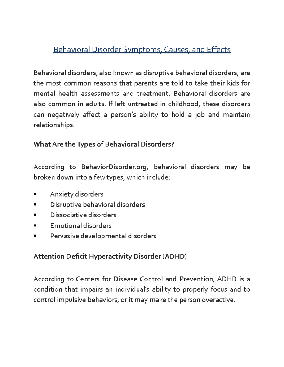Behavioral Disorder Symptoms Notes - Behavioral Disorder Symptoms ...