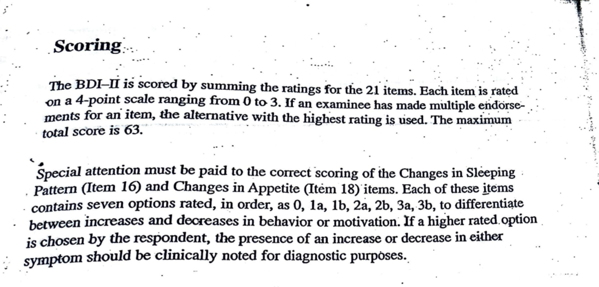 Introduction part of BDI - :,- " Scoring~- . . . 'lbe BDI-Ii is scored ...