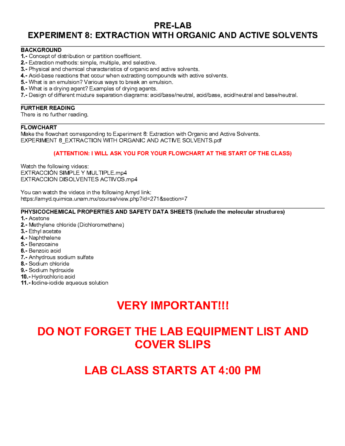 Pre-Lab 8 Organic Chemestry - PRE-LAB EXPERIMENT 8 : EXTRACTION WITH ...