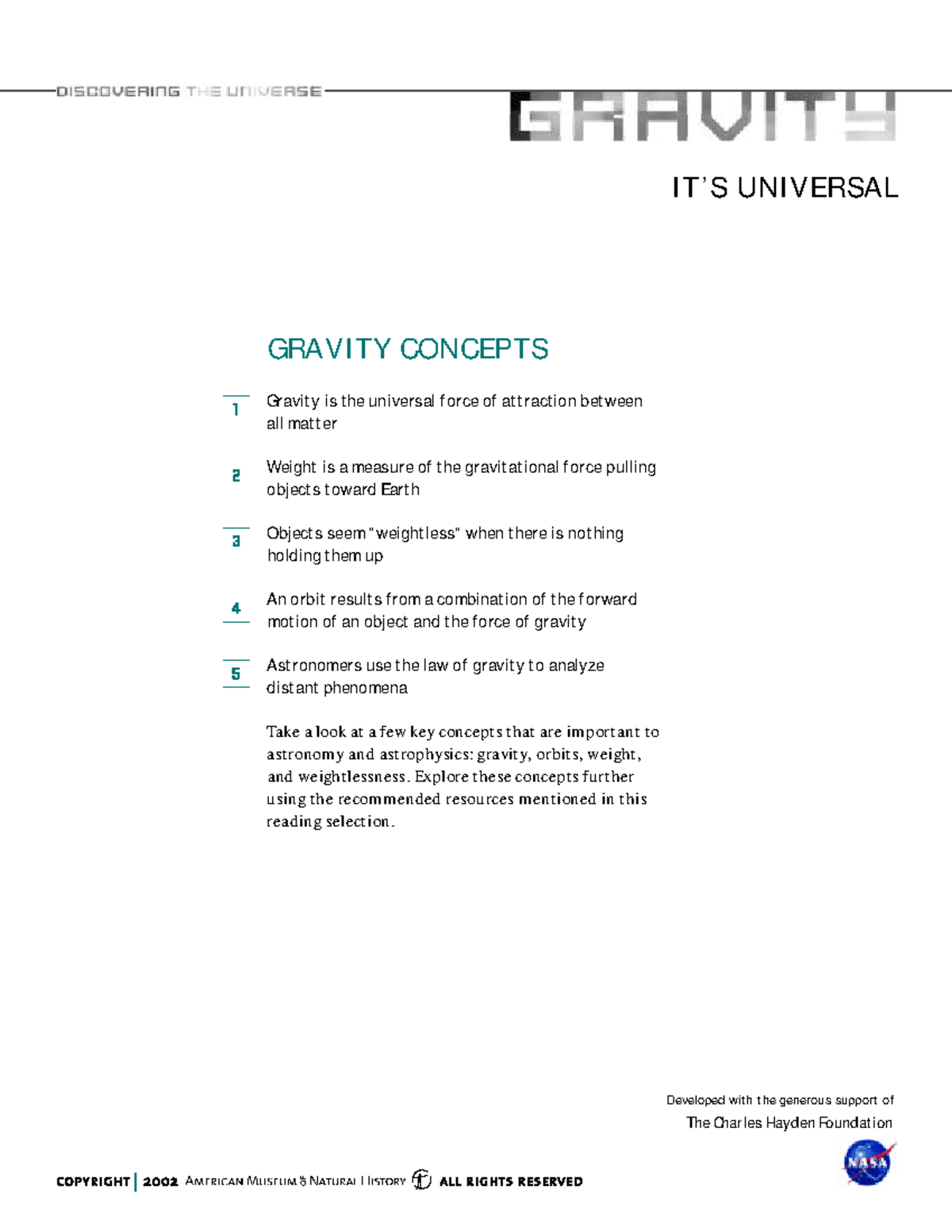 earths gravity (notes) - I T’ S UNI V ERSAL GRAV I TY CONCEPTS Gr avit ...