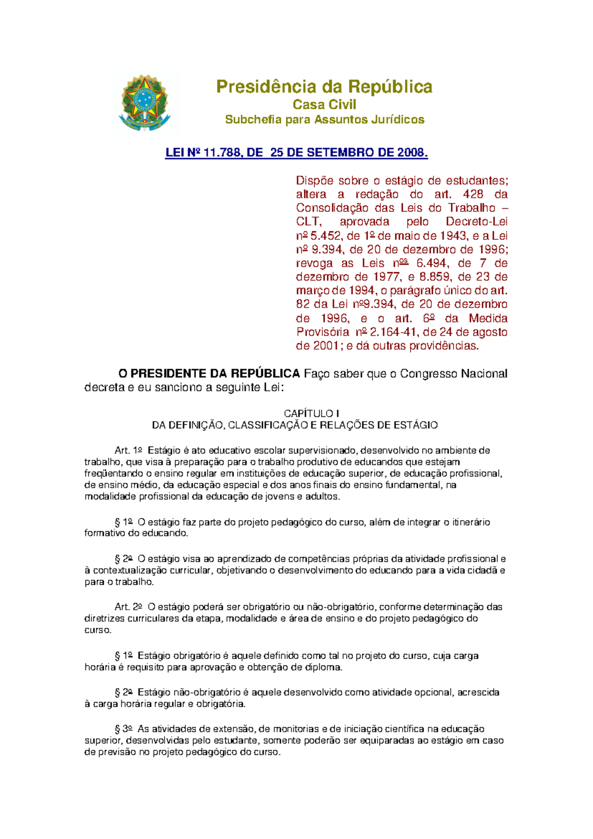 8. Lei sobre Est gio 11 - OUTRO - Presidência da República Casa Civil ...