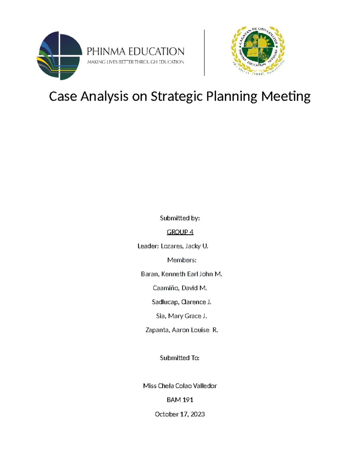 A Case Study on Strategic Planning Meeting - Case Analysis on Strategic ...