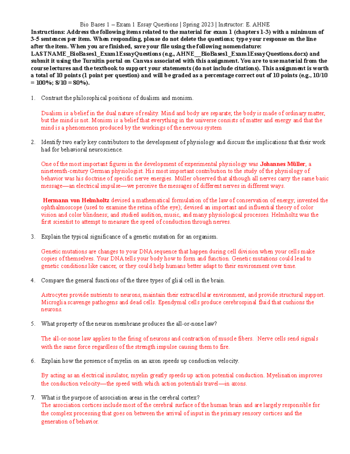 Bio Bases 1 Exam1Essay Questions - Bio Bases 1 – Exam 1 Essay Questions | Spring 2023 ...