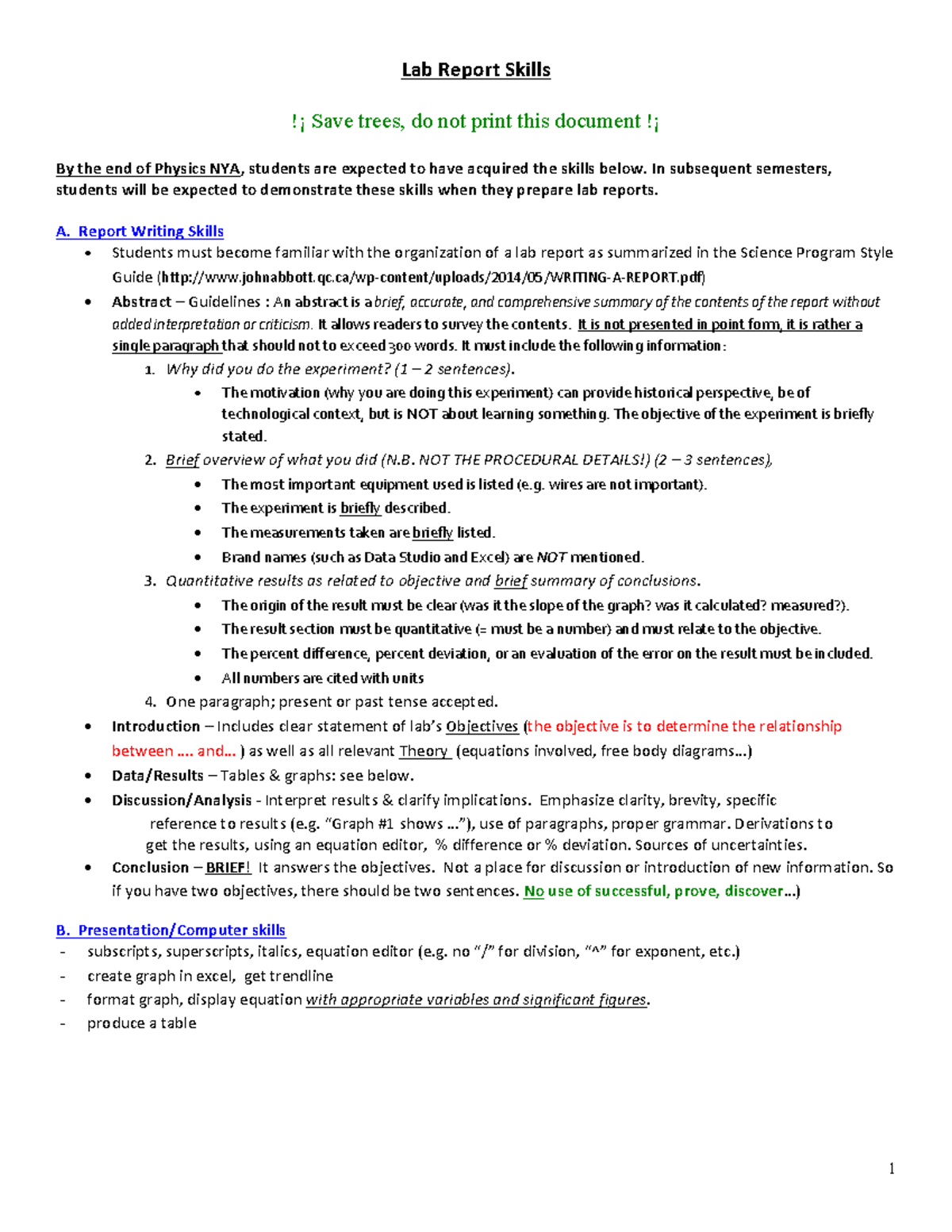 Lab Report Skills Department of Physics - Lab Report Skills !¡ Save ...