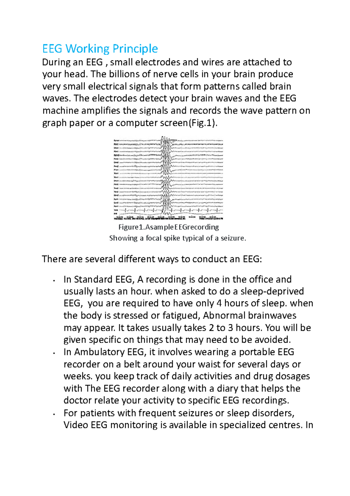 EEG Working Principle - EEG Working Principle During an EEG , small ...
