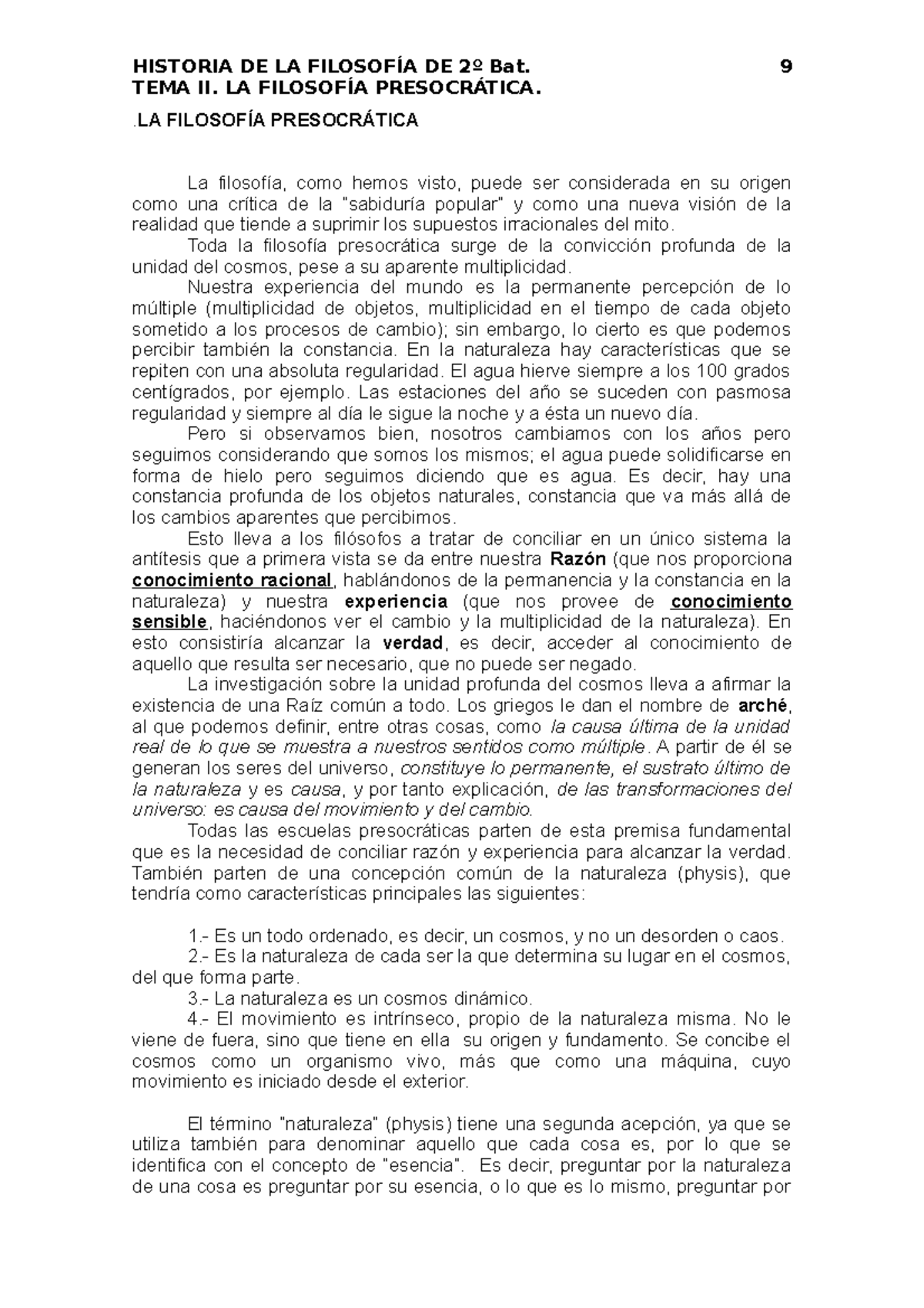 Filosofía Presocrática - TEMA II. LA FILOSOFÍA PRESOCRÁTICA. .LA ...