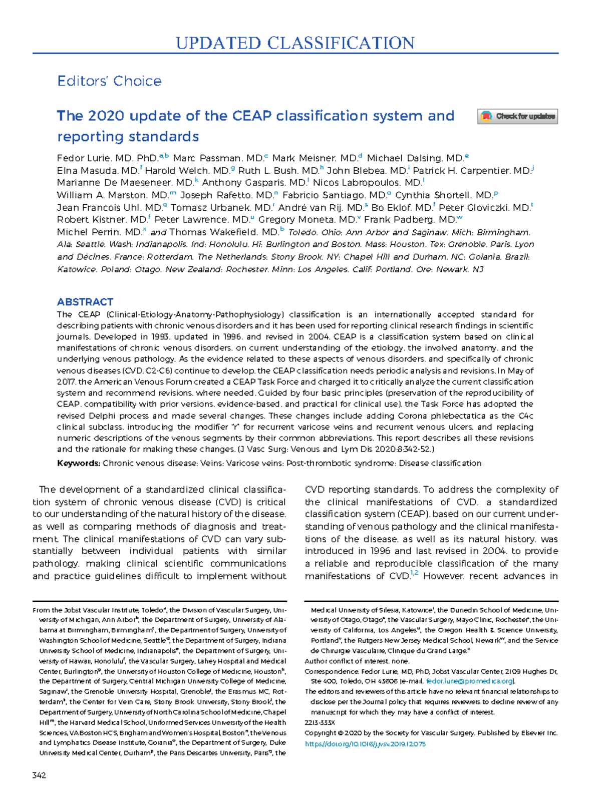 CEAP 2020 - Clasificación CEAP - UPDATED CLASSIFICATION Editors’ Choice ...