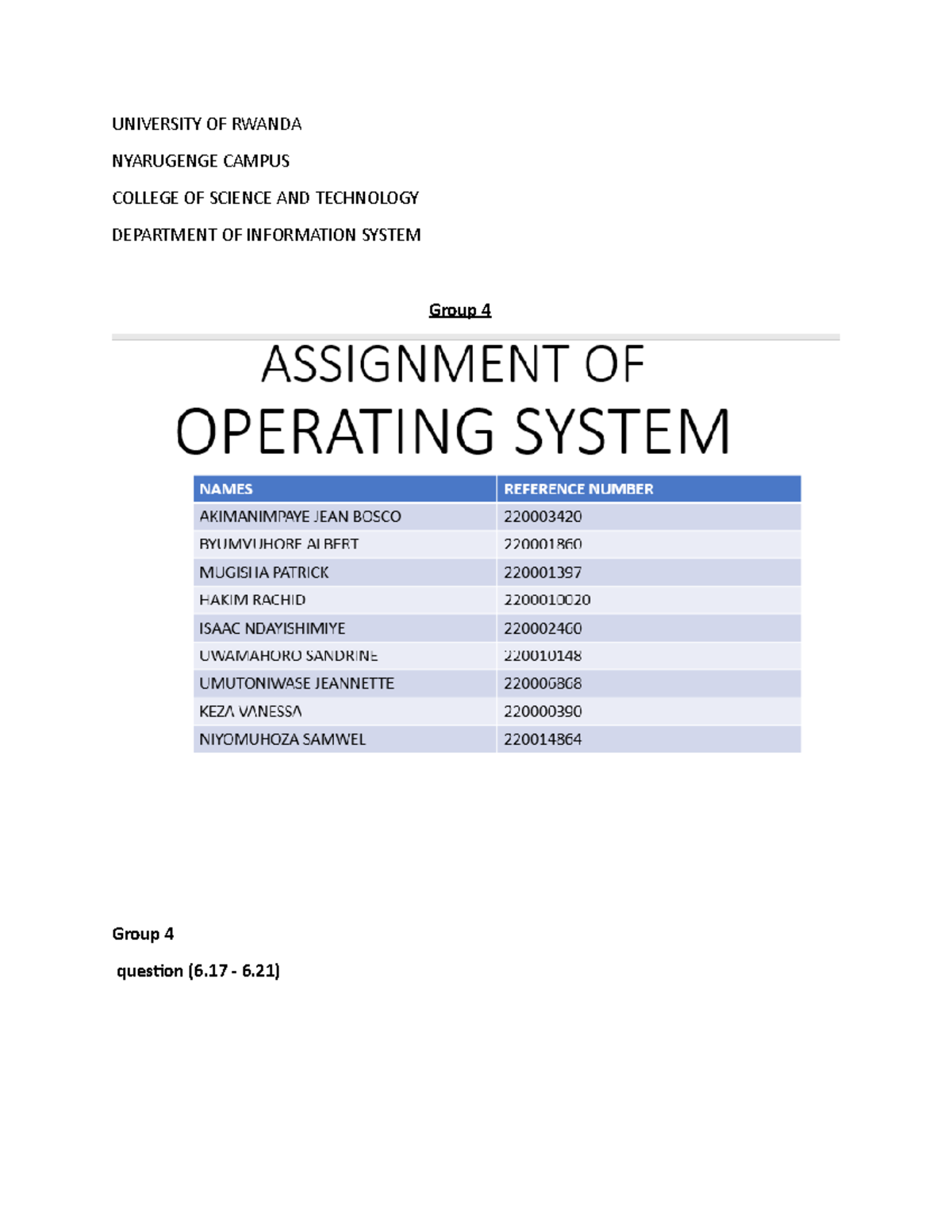 Os assignment - Practice more - UNIVERSITY OF RWANDA NYARUGENGE CAMPUS COLLEGE OF SCIENCE AND ...