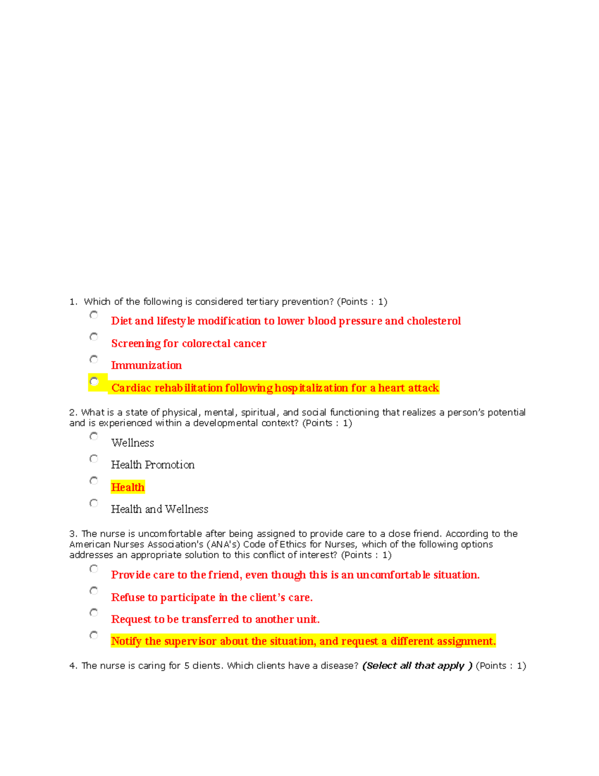 NR 222 Practice Quiz 1 - 1. Which of the following is considered tertiary prevention? (Points ...