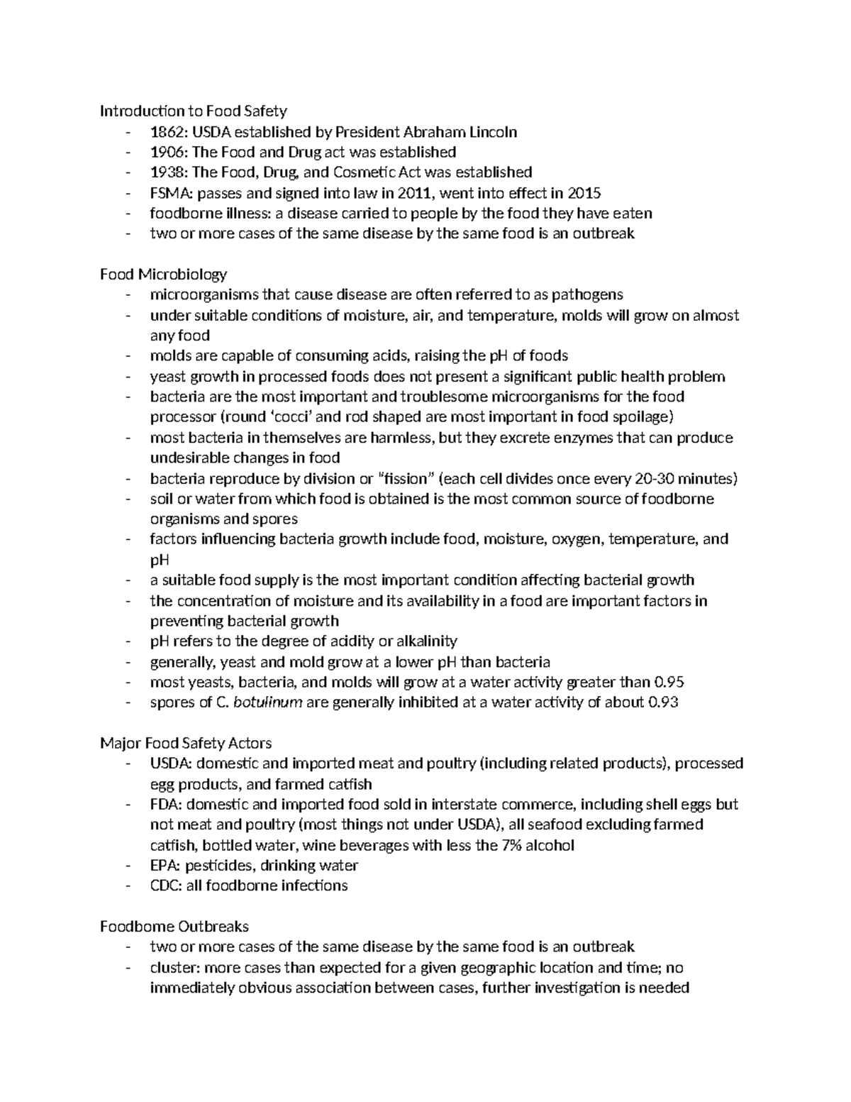 FDST 4320 Test 1 - test 1 - Introduction to Food Safety - 1862: USDA ...