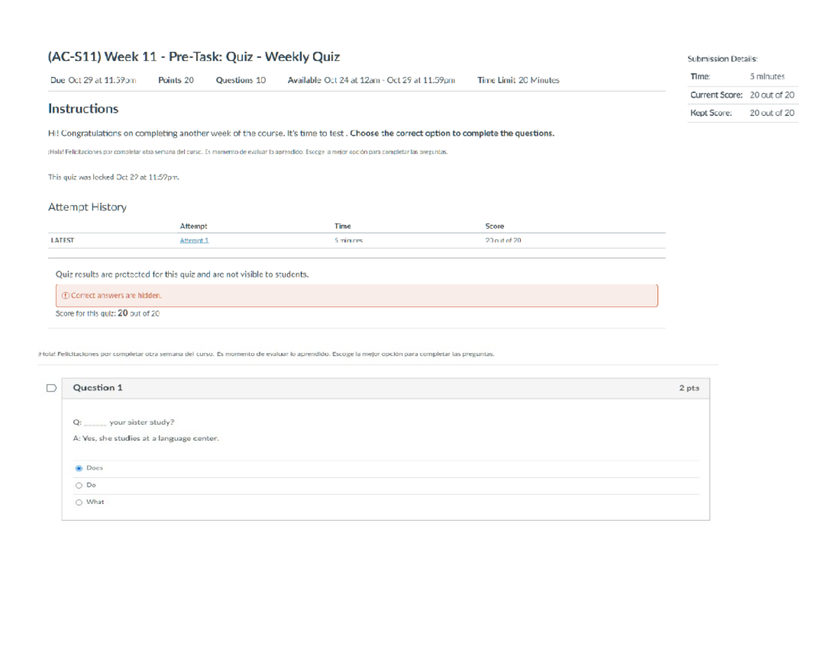 (AC-S11) Week 11 - Pre-Task Quiz - Weekly Quiz - Ingles I - UTP - Studocu