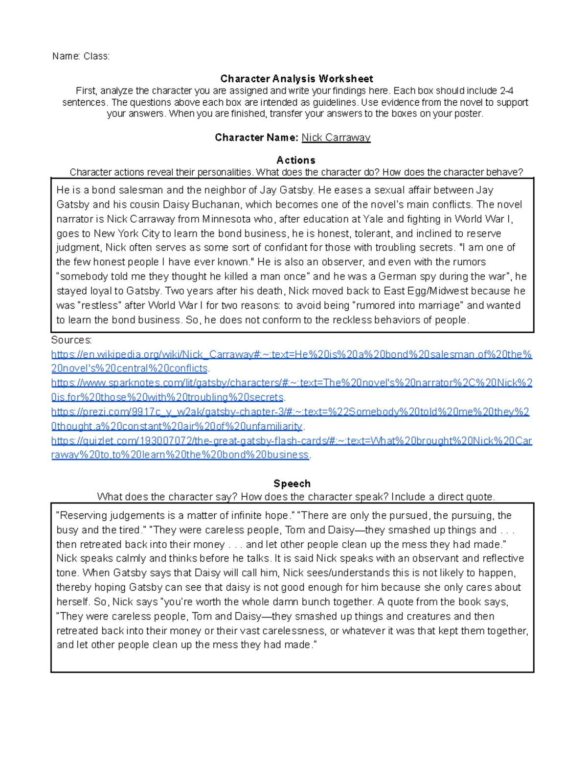 Micah Renteria - Brainstorm Worksheet - Name: Class: Character Analysis ...