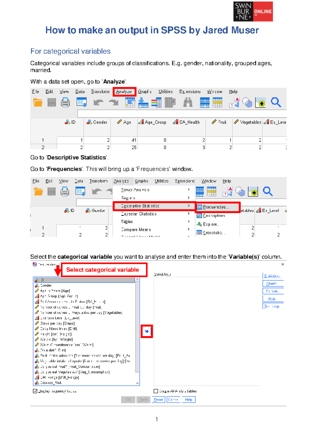 Making Spss Output For A Categorical And Metric Variable Select Categorical Variable How To