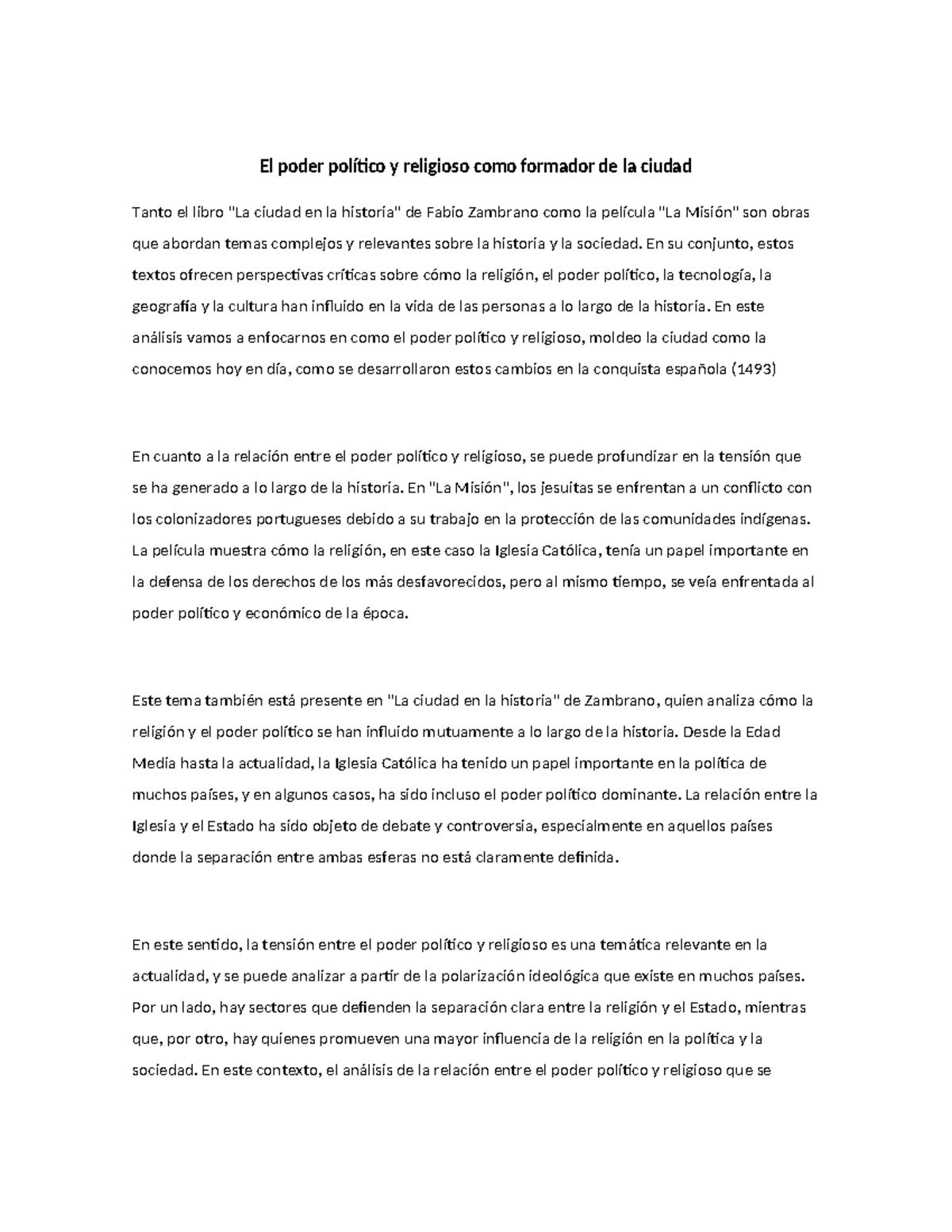 El poder político y religioso como formador de la ciudad-Valentina ...