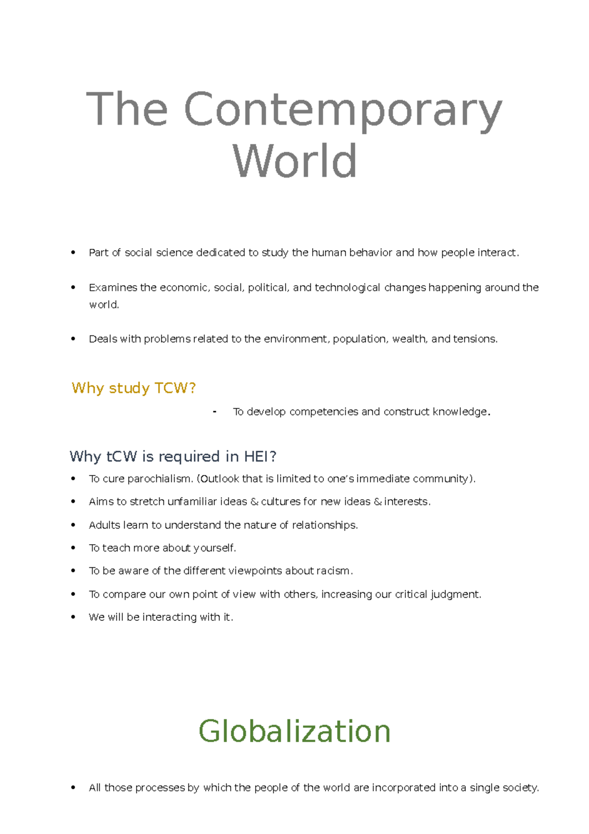 The Contemporary World - The Contemporary World Part of social science ...