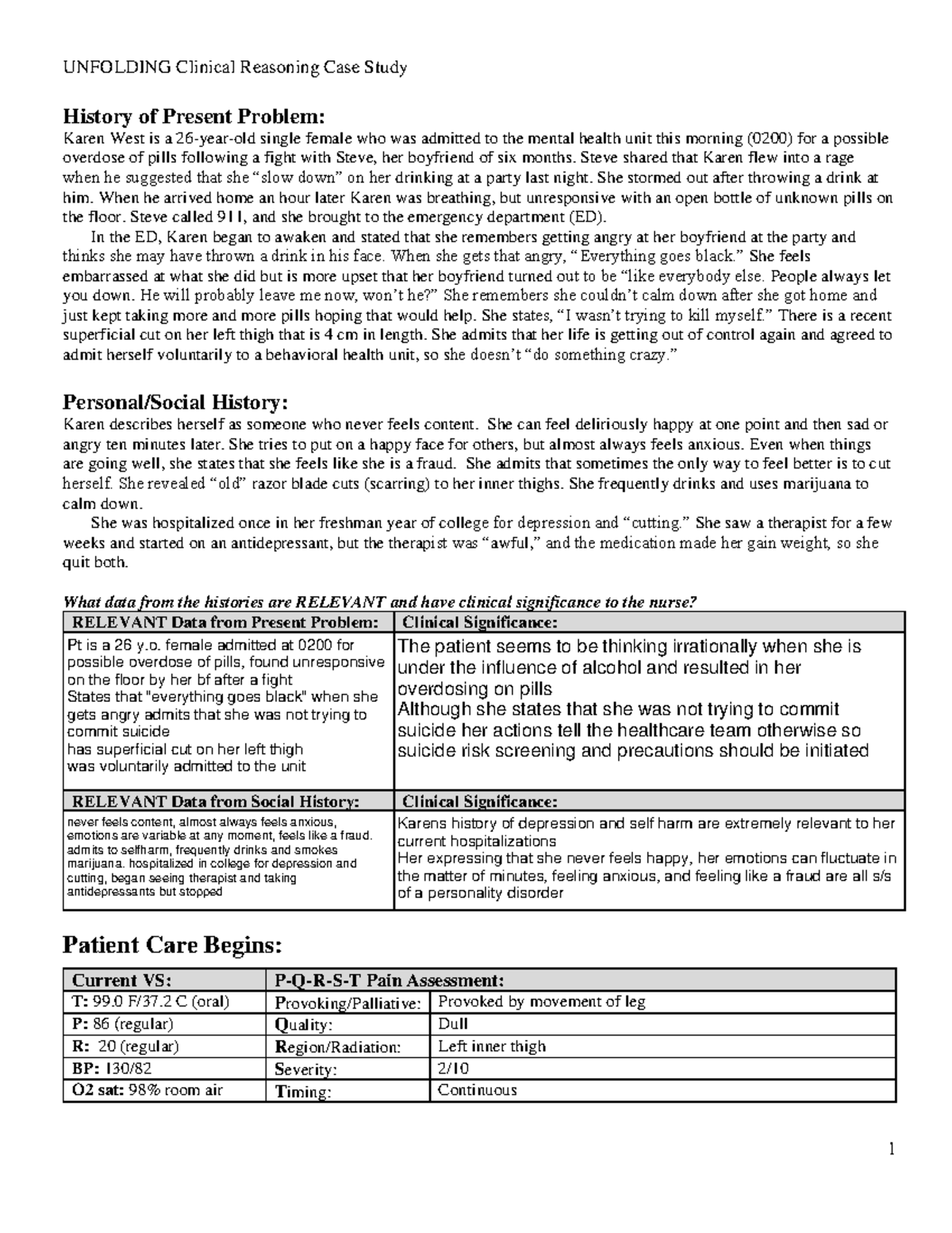 Case study 6 - Mental health assignment - UNFOLDING Clinical Reasoning ...