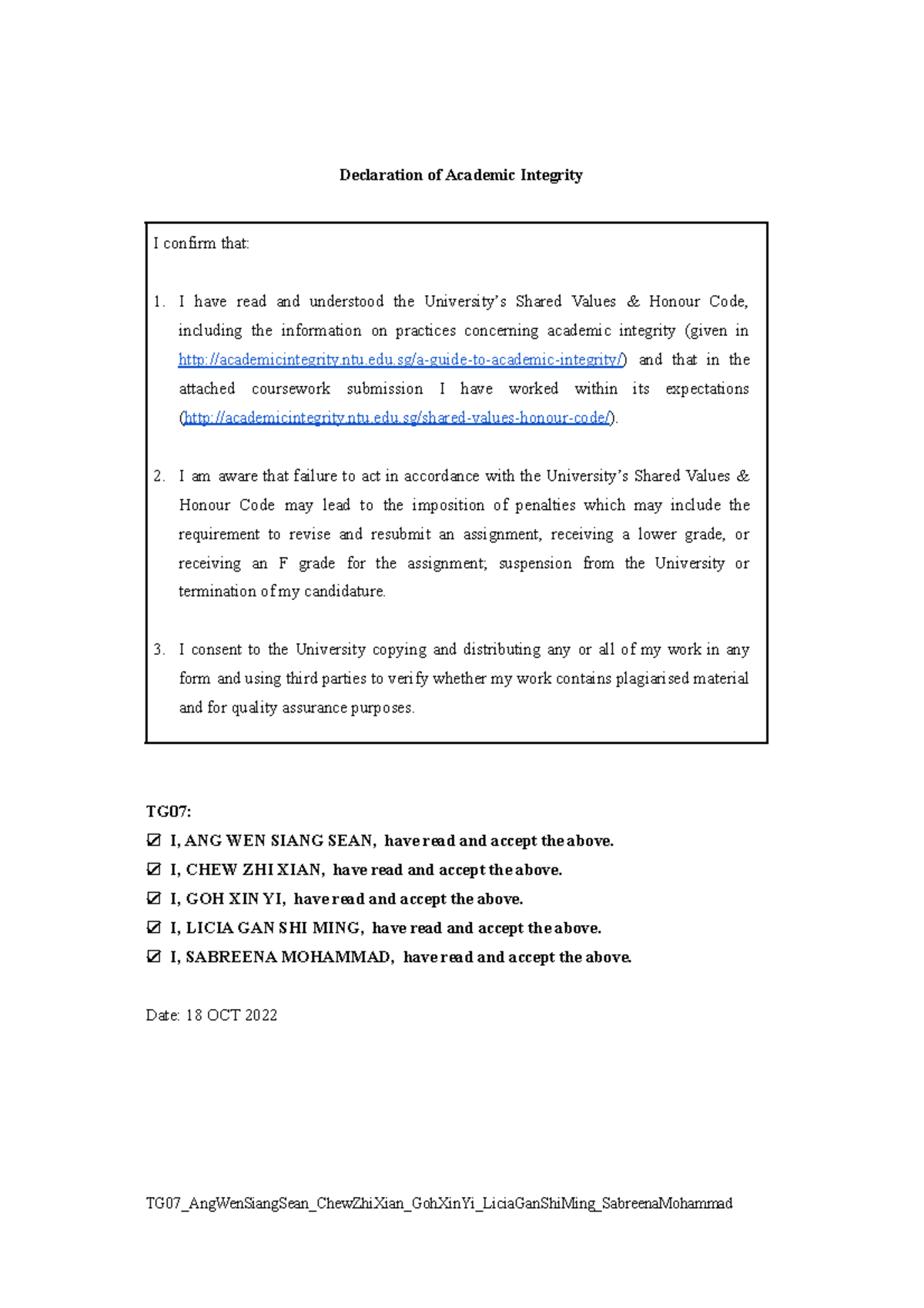 Fundamentals of Management - Group Project - Declaration of Academic ...